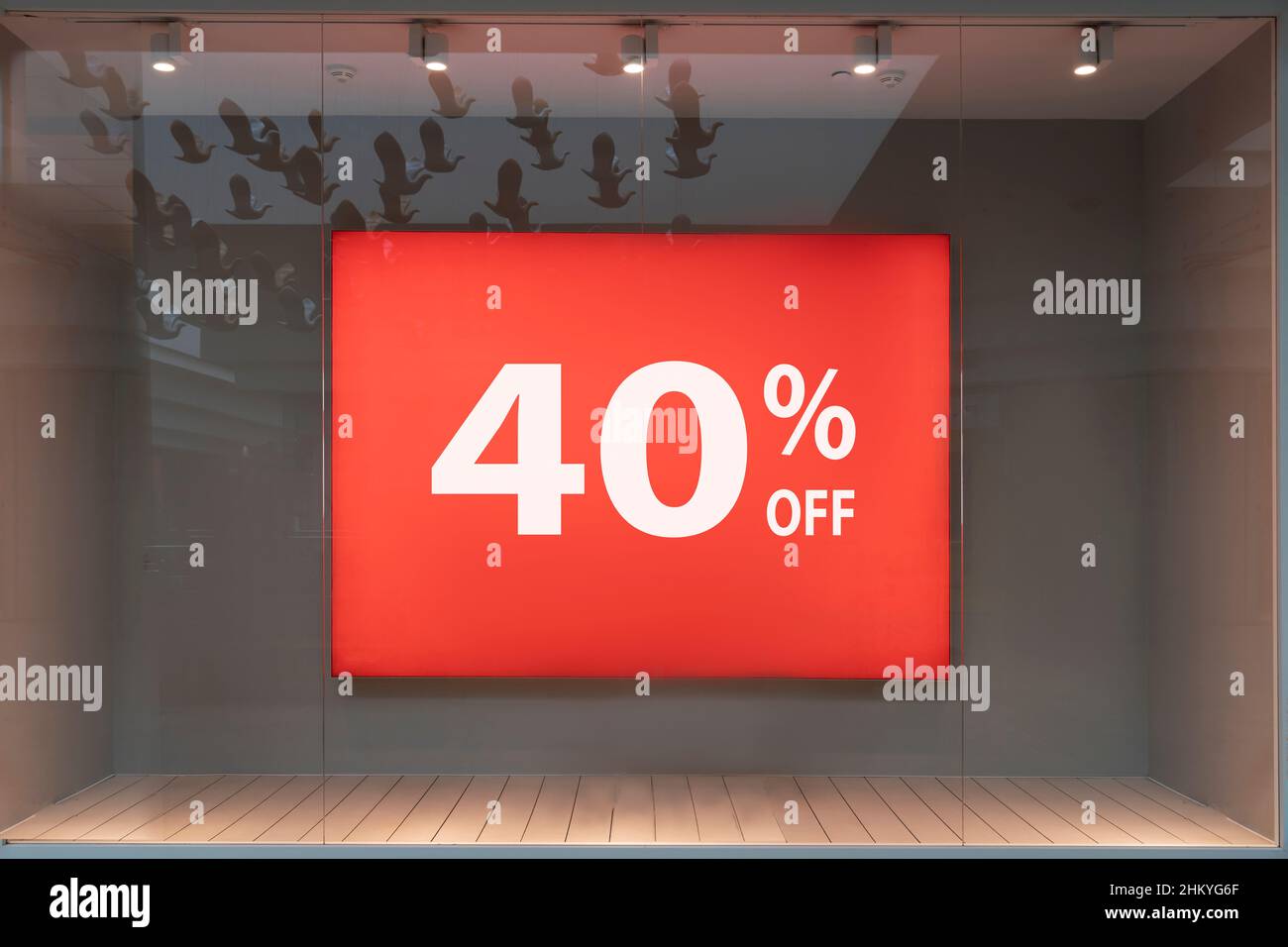 40 percent discount - red billboard banner on sale shop window Stock ...