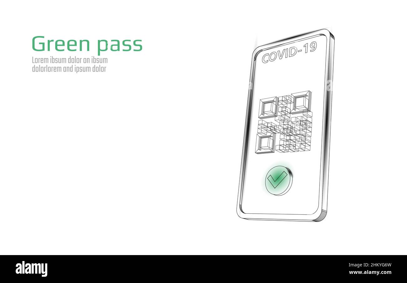 COVID-19 Green Pass QR-code 3D concept. Phone app screen health ...