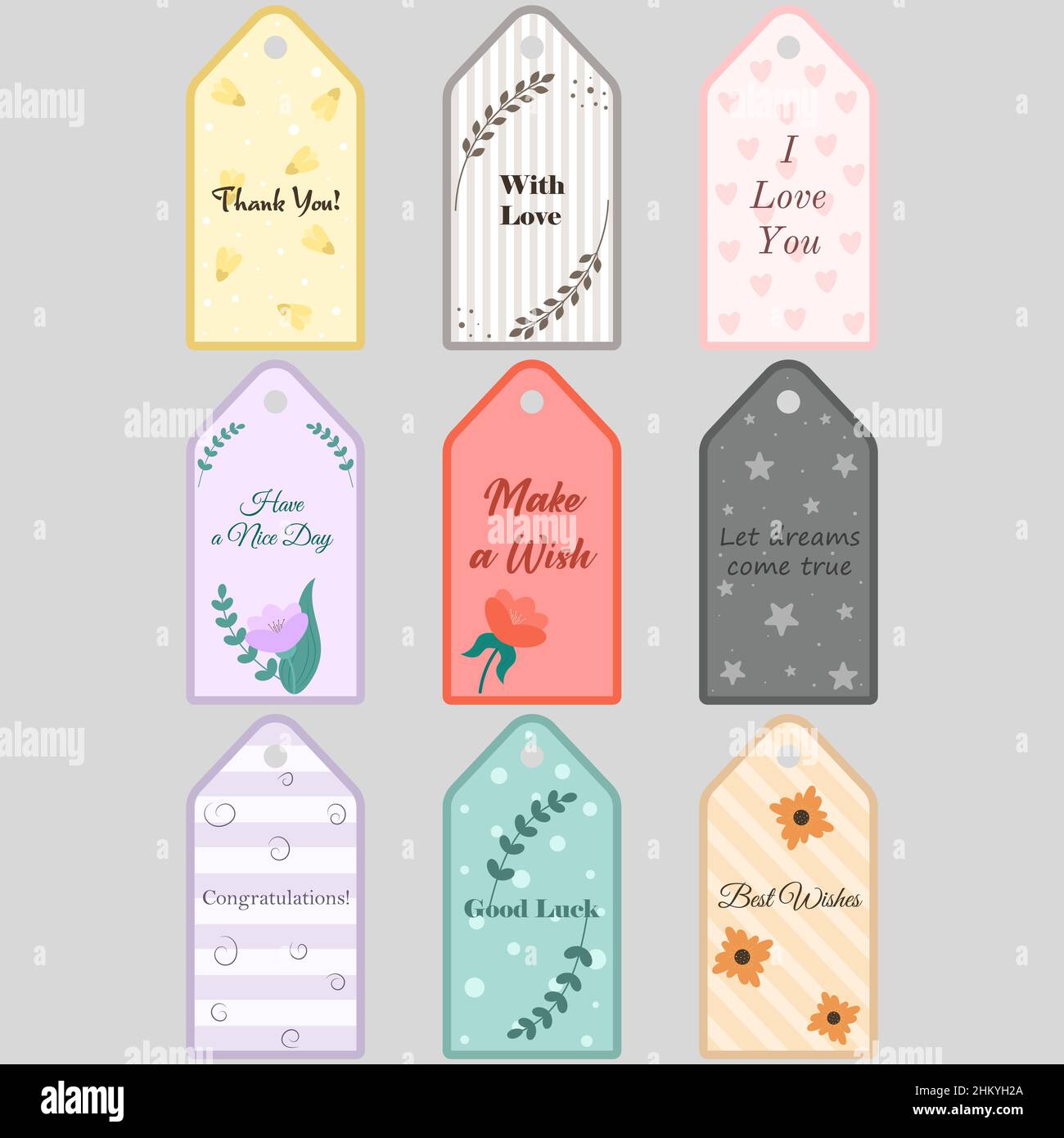 Gift multicolored cards tags with wishes isolated Stock Vector Image ...