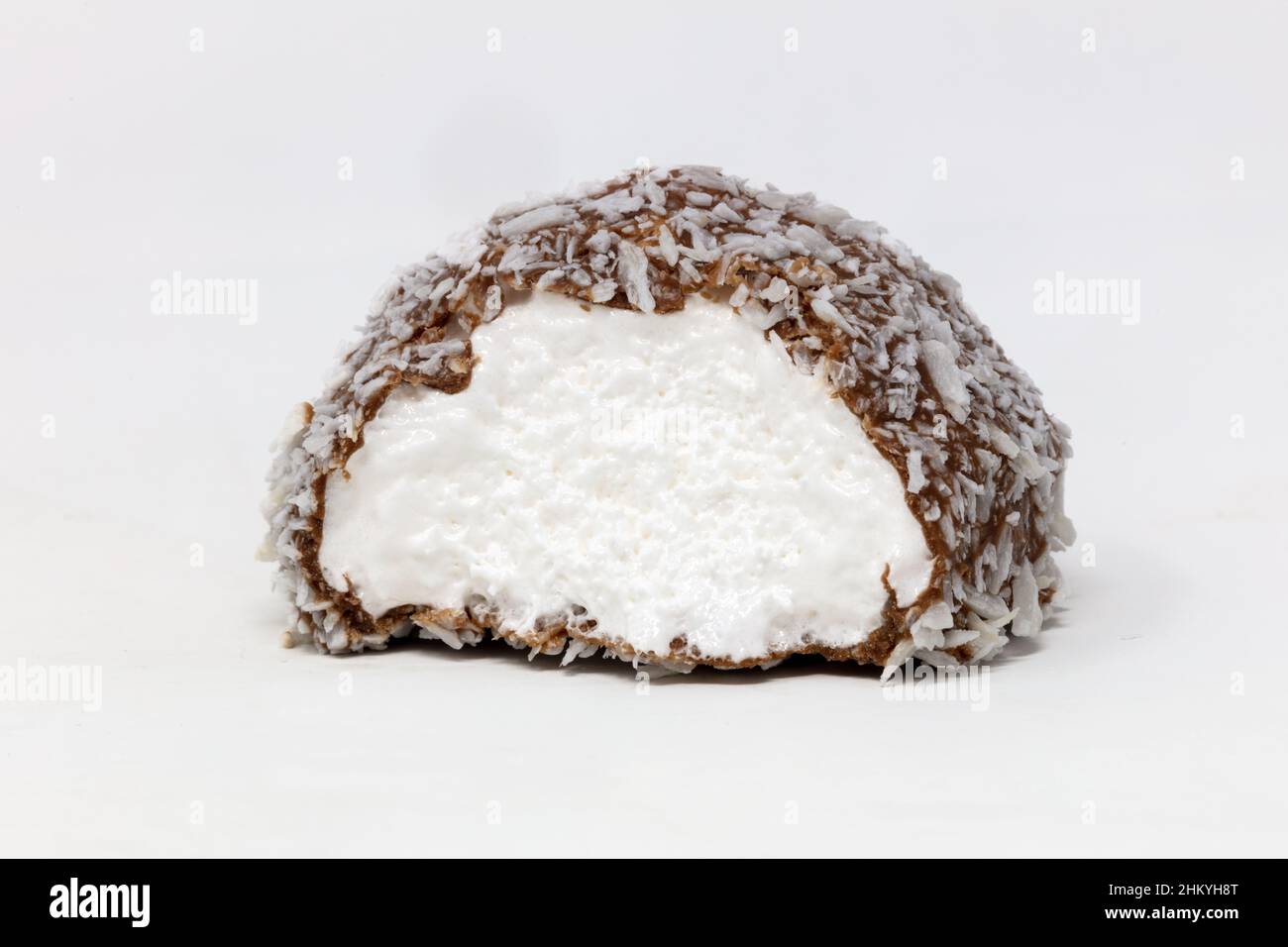 Snowball cake filled with soft marshmallow covered in chocolate and ...
