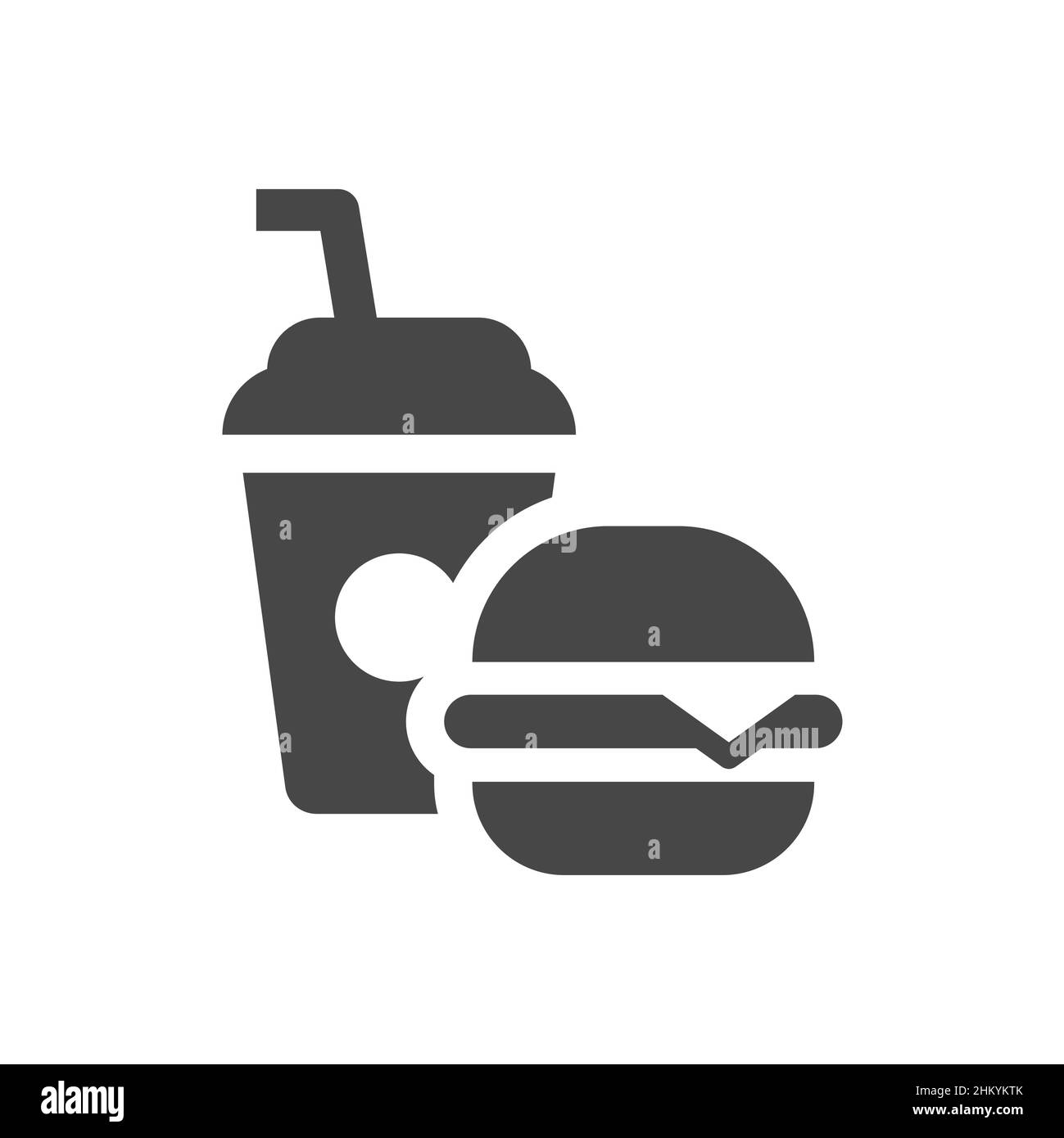 Burger and soda, food and drink vector icon. Fast food black filled ...