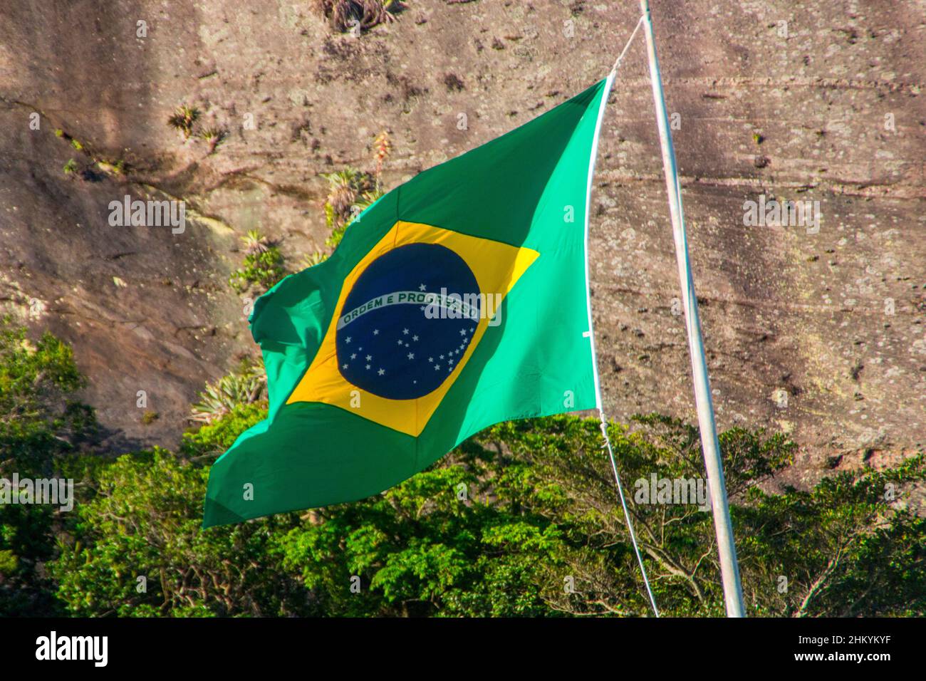 brazil flag outdoors in rio de janeiro Stock Photo - Alamy