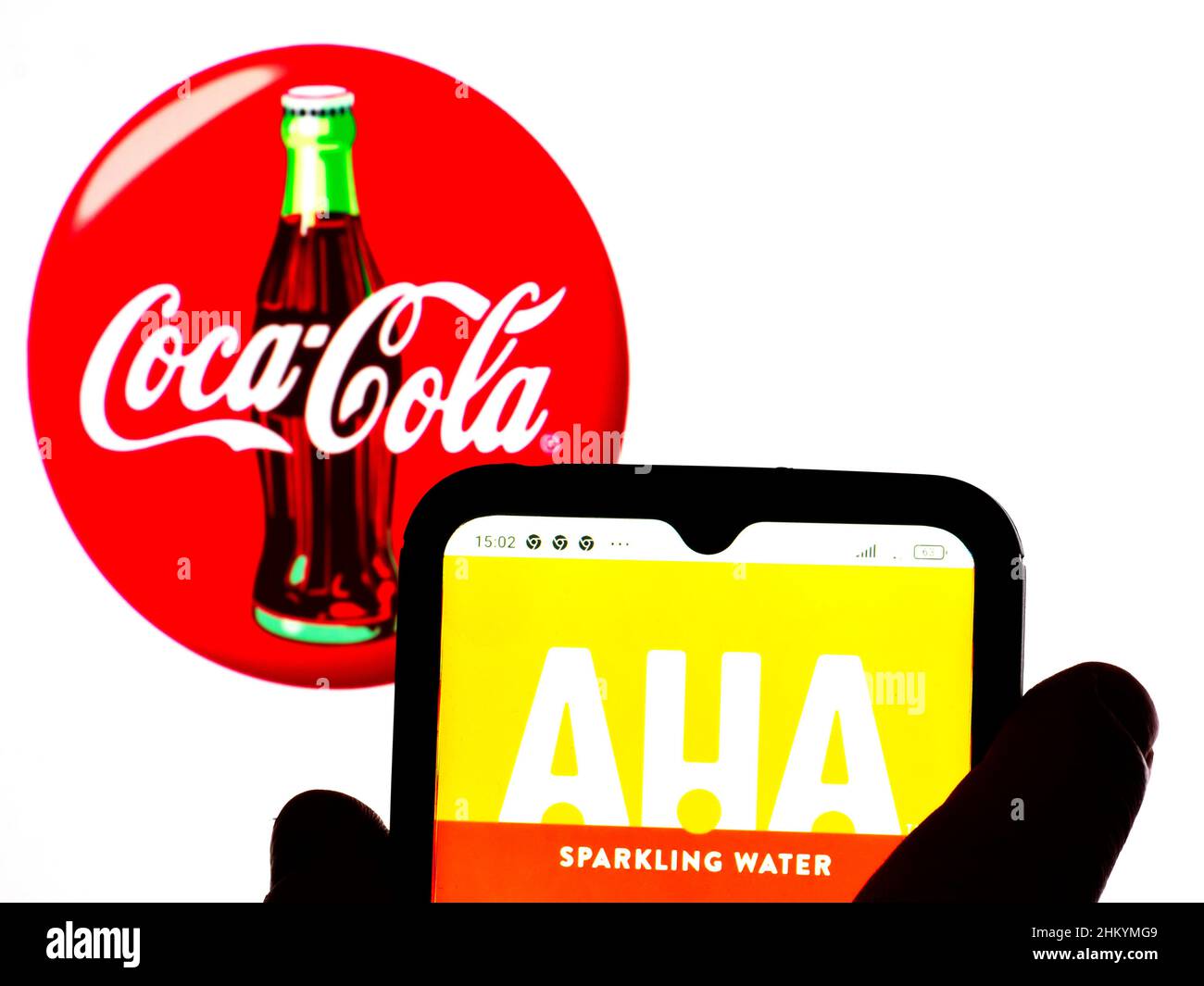 In this photo illustration, the AHA, carbonated water logo is displayed ...
