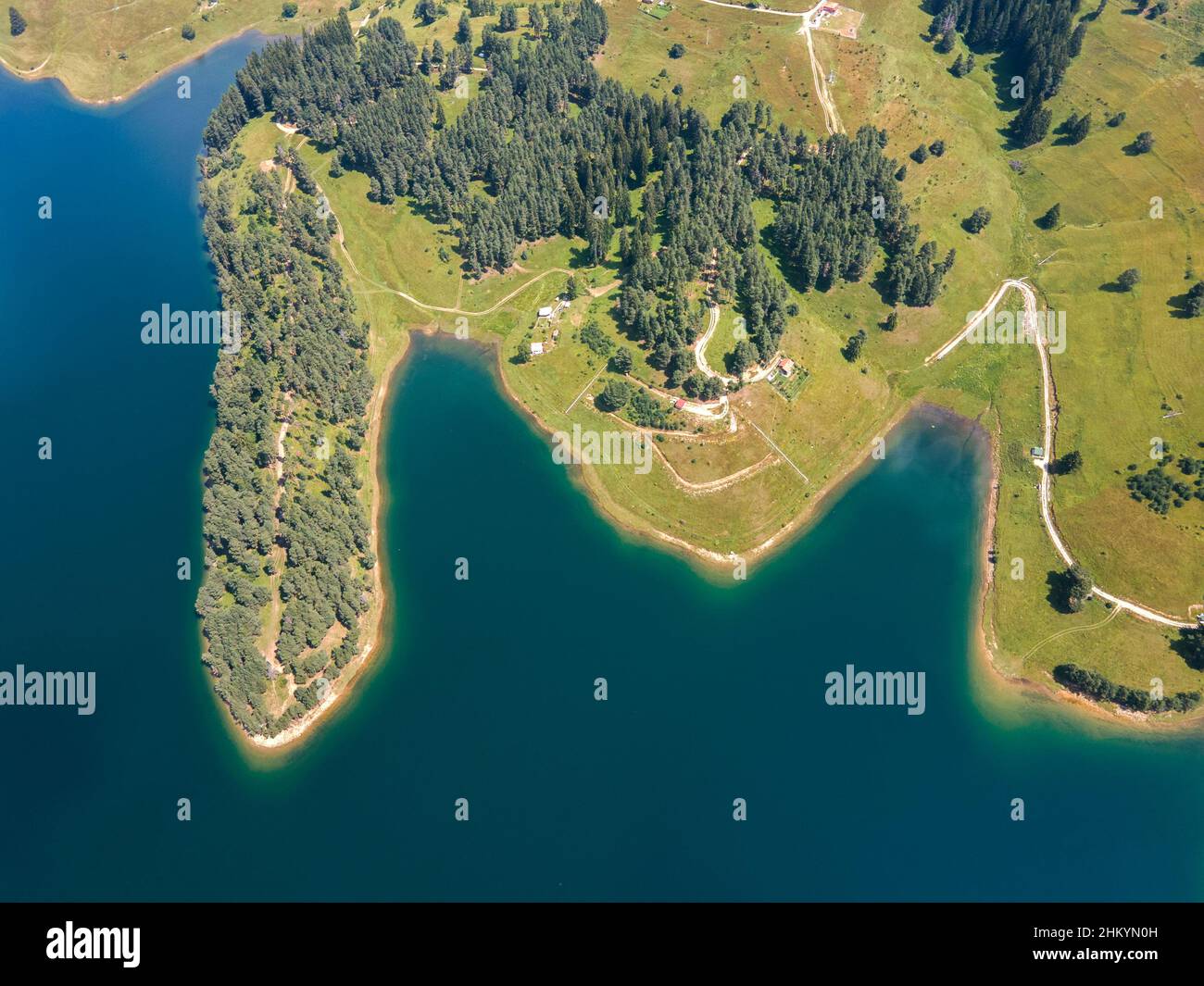 Aerial view of Dospat Reservoir, Smolyan Region, Bulgaria Stock Photo ...