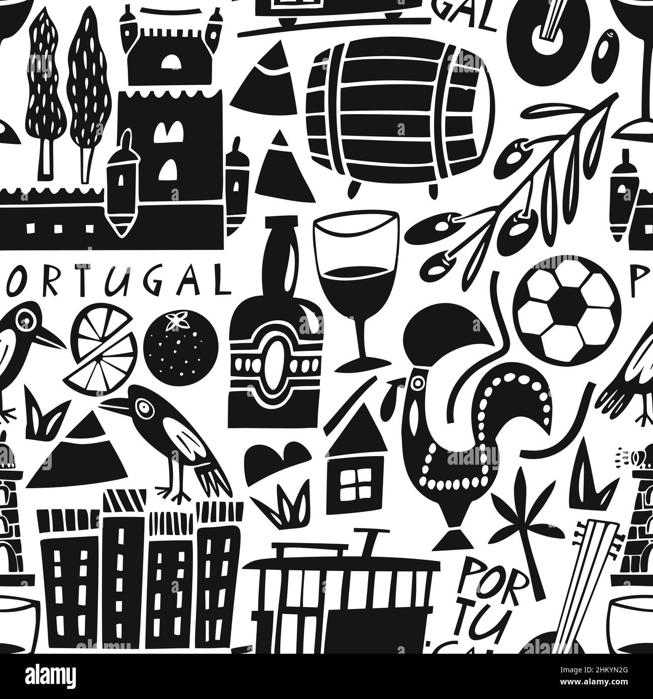 Vector hand drawn Portugal landmarks seamless pattern. Travel ...