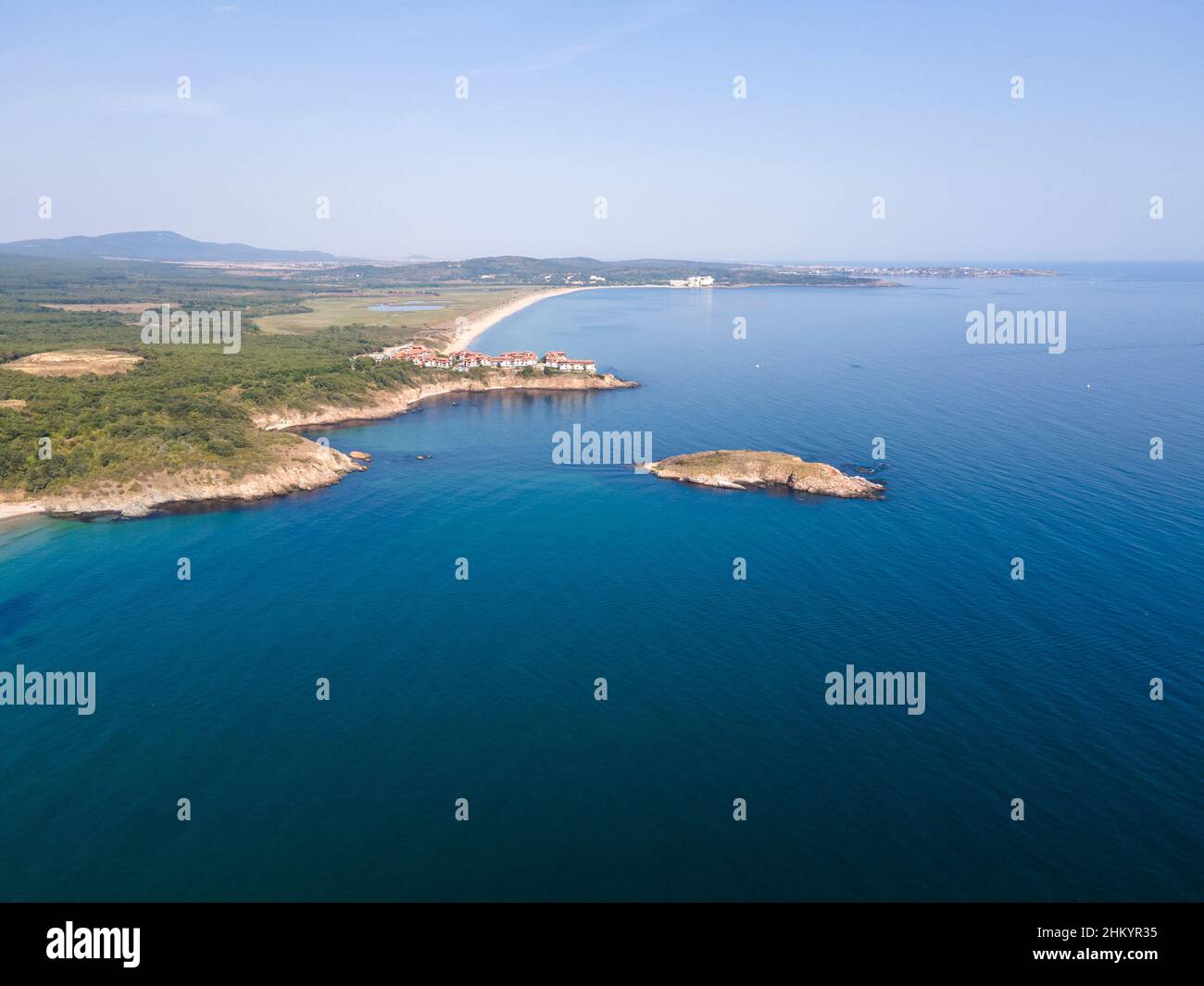 Aerial view of Snake Island at Arkutino region, Burgas Region, Bulgaria ...