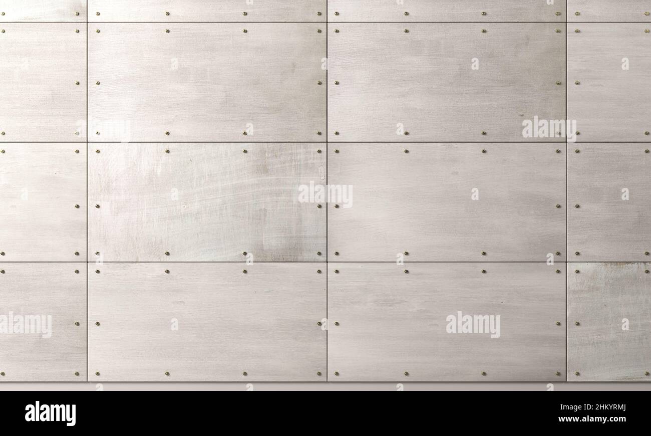 3d illustration. Wall made of plywood or metal loft panels Stock Photo ...