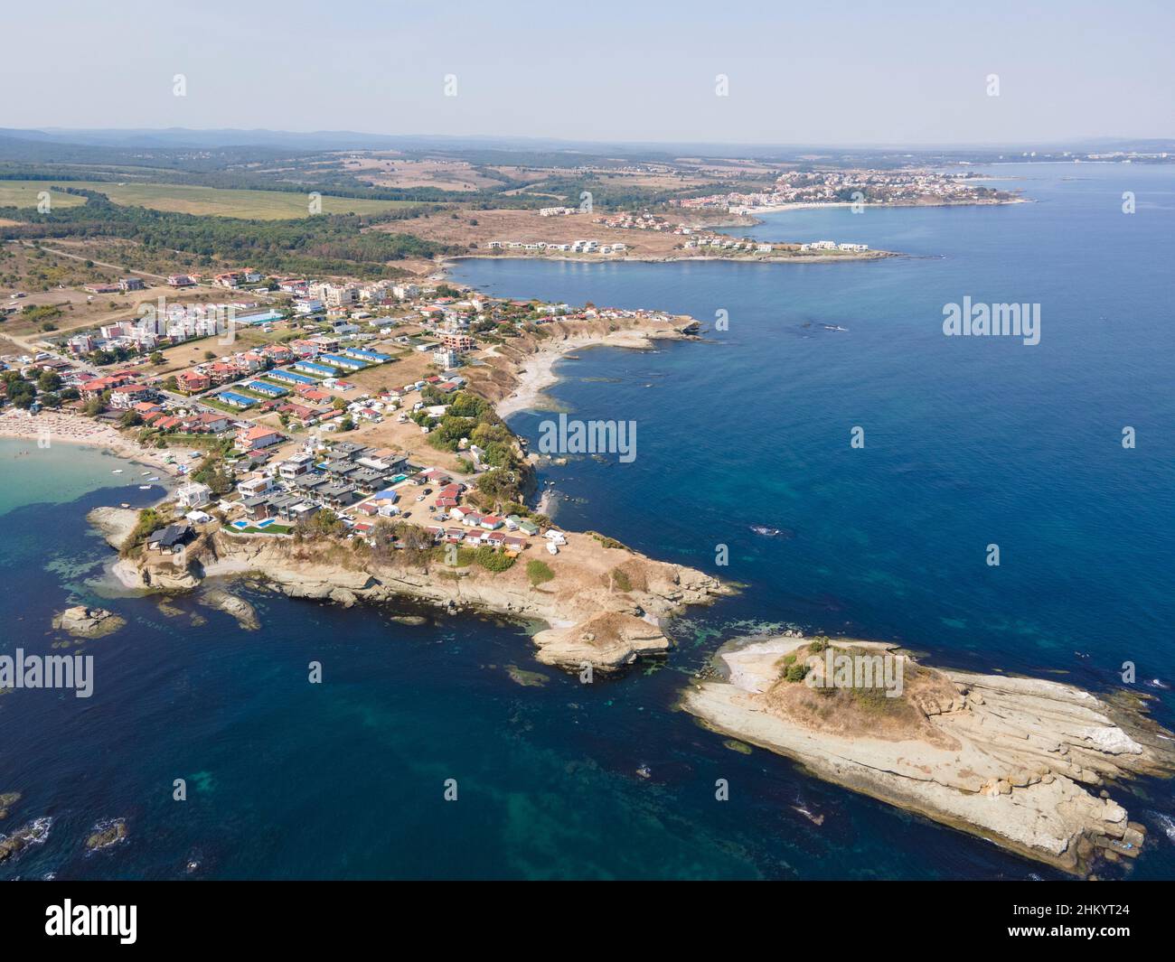 Aerial view of Arapya beach near town of Tsarevo, Burgas Region ...