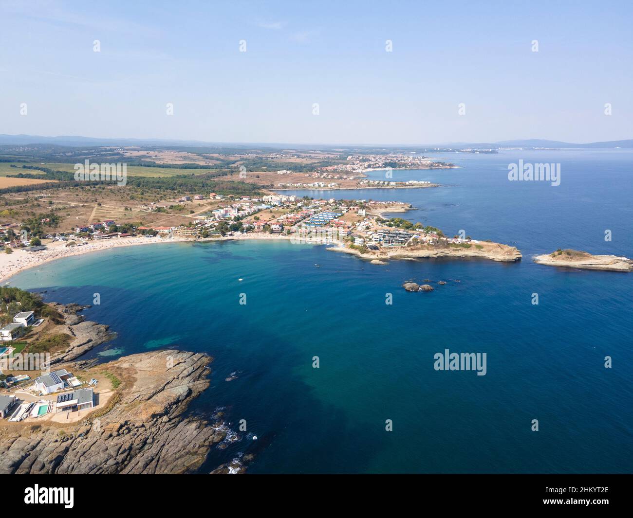 Aerial view of Arapya beach near town of Tsarevo, Burgas Region ...