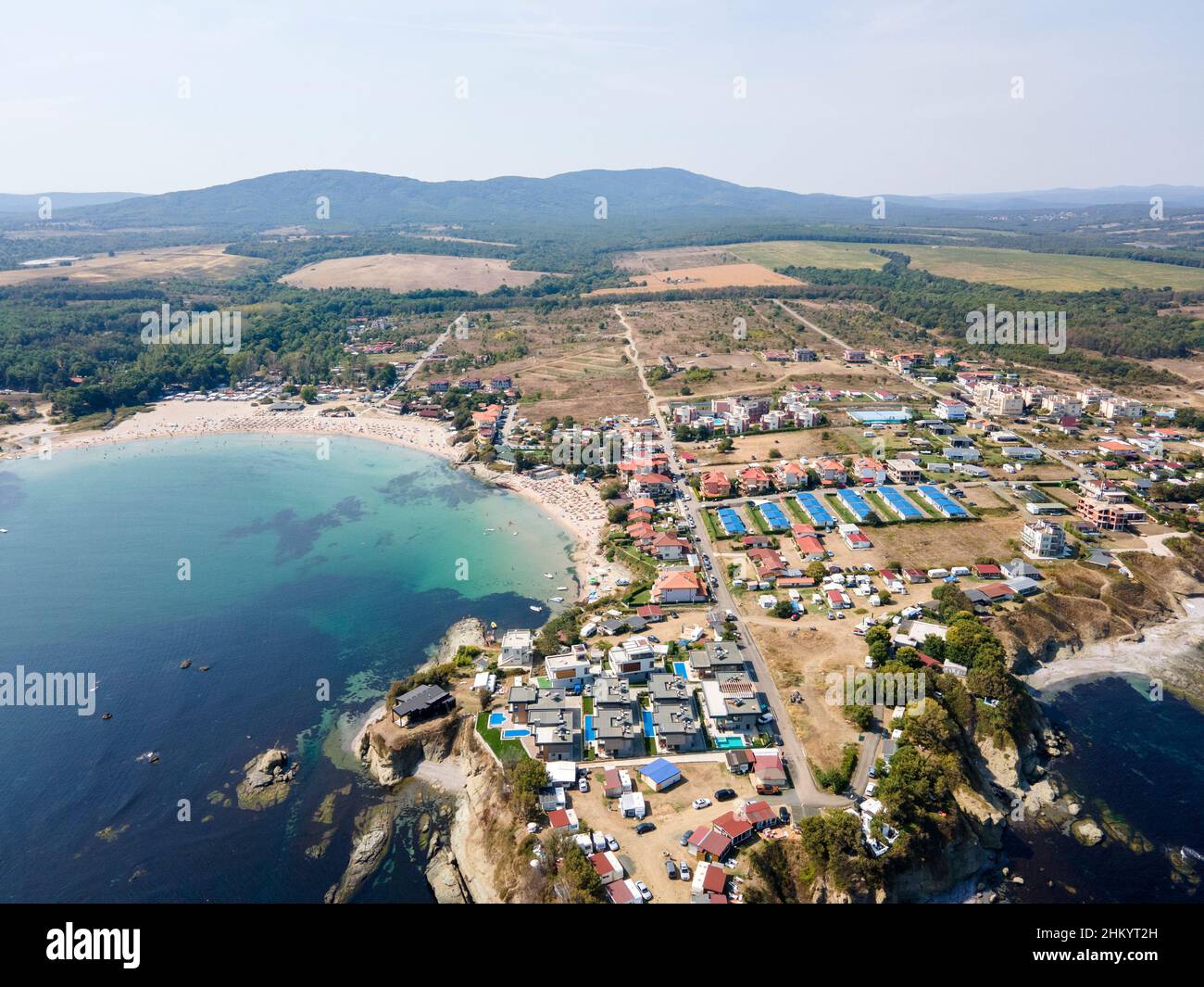 Aerial view of Arapya beach near town of Tsarevo, Burgas Region ...