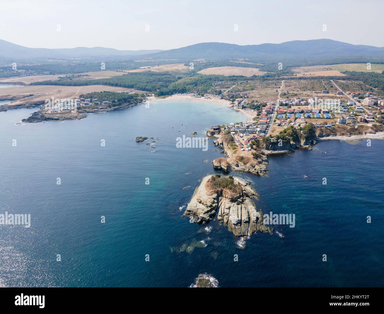 Aerial view of Arapya beach near town of Tsarevo, Burgas Region ...