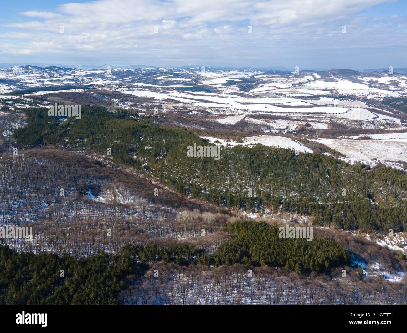 Aerial Winter view of Lyulin Mountain covered with snow, Sofia City ...