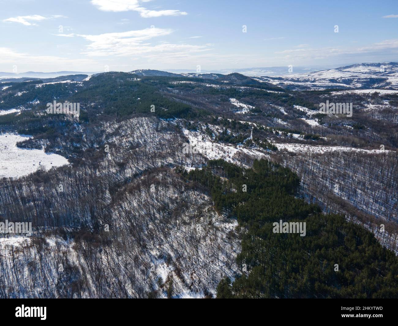 Aerial Winter view of Lyulin Mountain covered with snow, Sofia City ...
