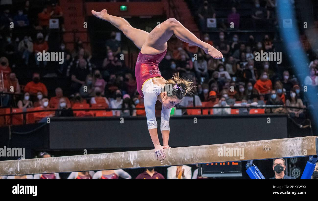 ASU's Emily White takes third in the balance beam in Oregon State ...
