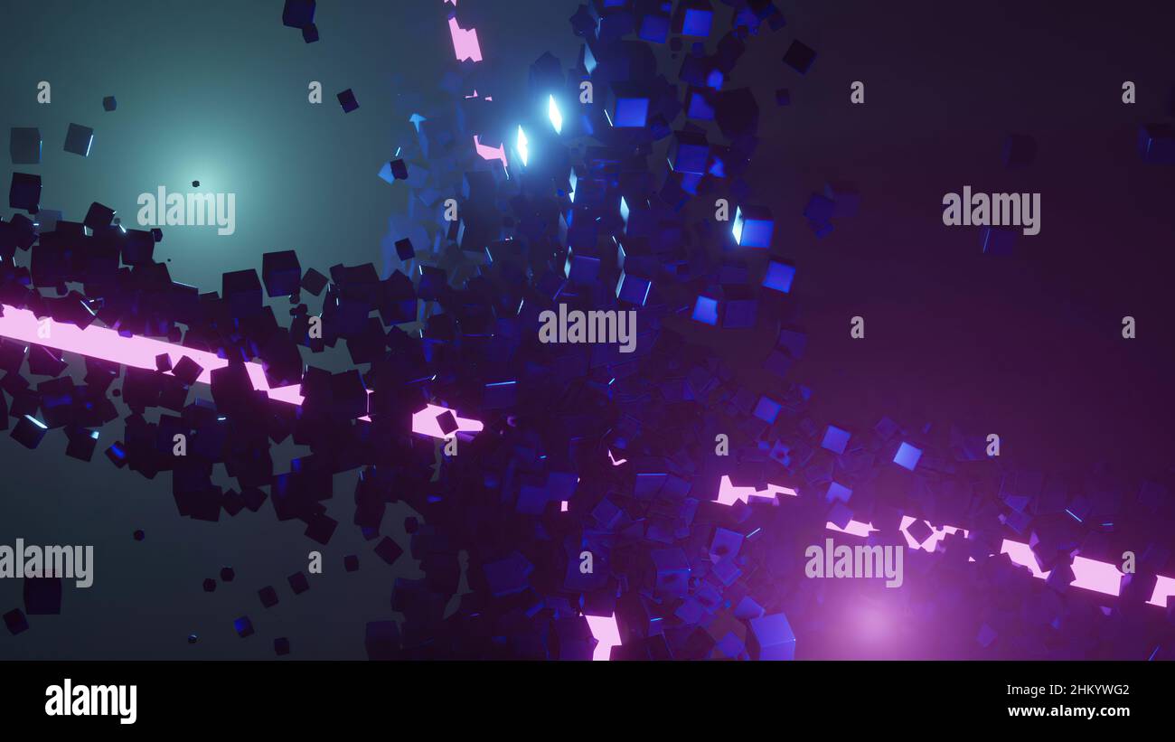 3d illustration - blue cubes on blue background and light emissive cross Stock Photo - Alamy