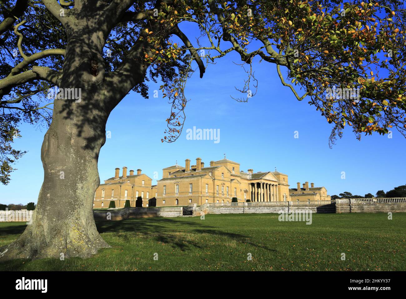 Autumn view of one of the great Palladian Houses of England, Holkham ...