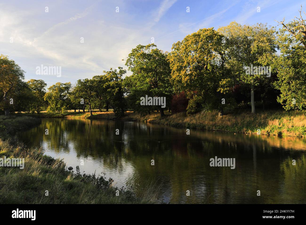 Autumn view of the lake at one of the great Palladian Houses of England ...