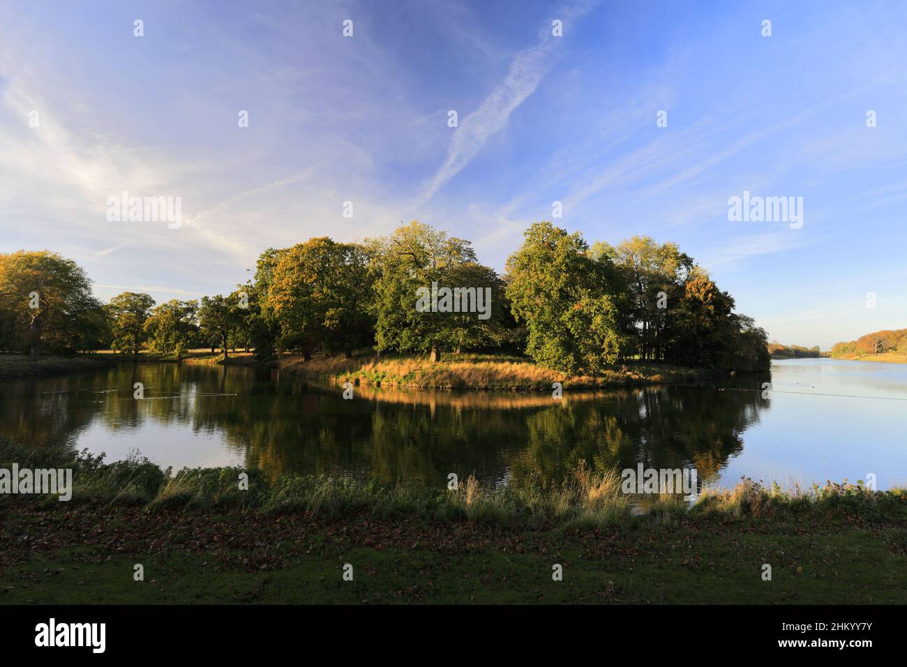 Autumn view of the lake at one of the great Palladian Houses of England ...