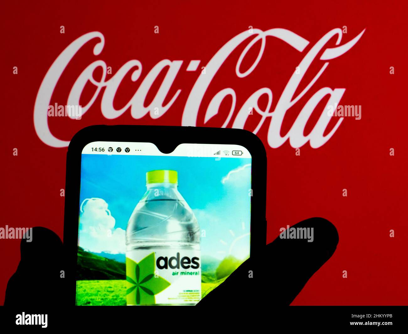 In this photo illustration, the Ades, drinking water logo is displayed ...