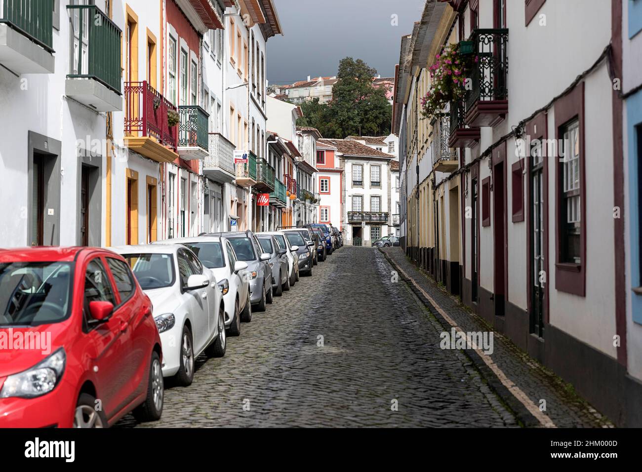 Portugal, Azores, Terceira Island, Angra do Heroismo, street scene ...