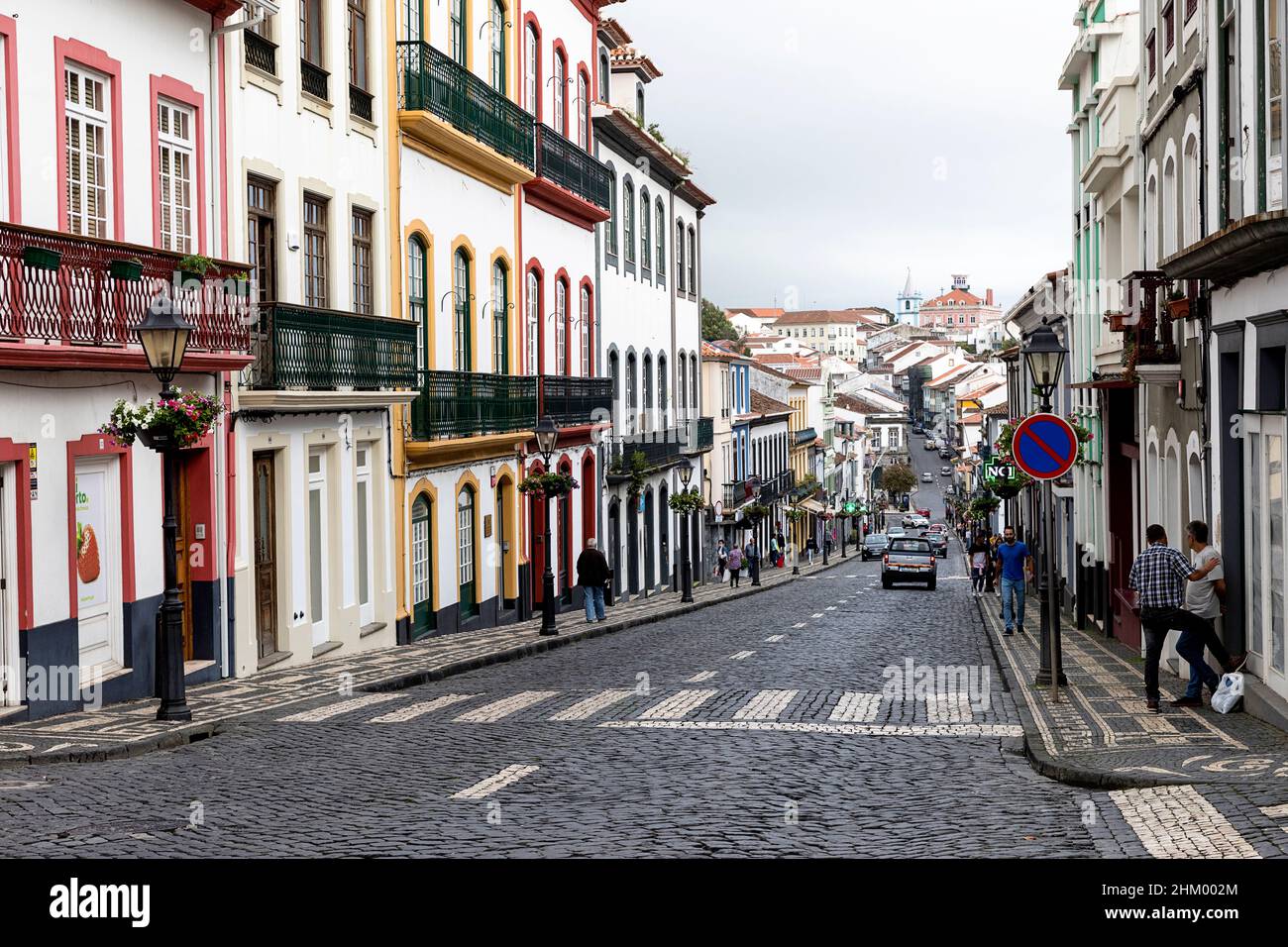 Portugal, Azores, Terceira Island, Angra do Heroismo, street scene ...