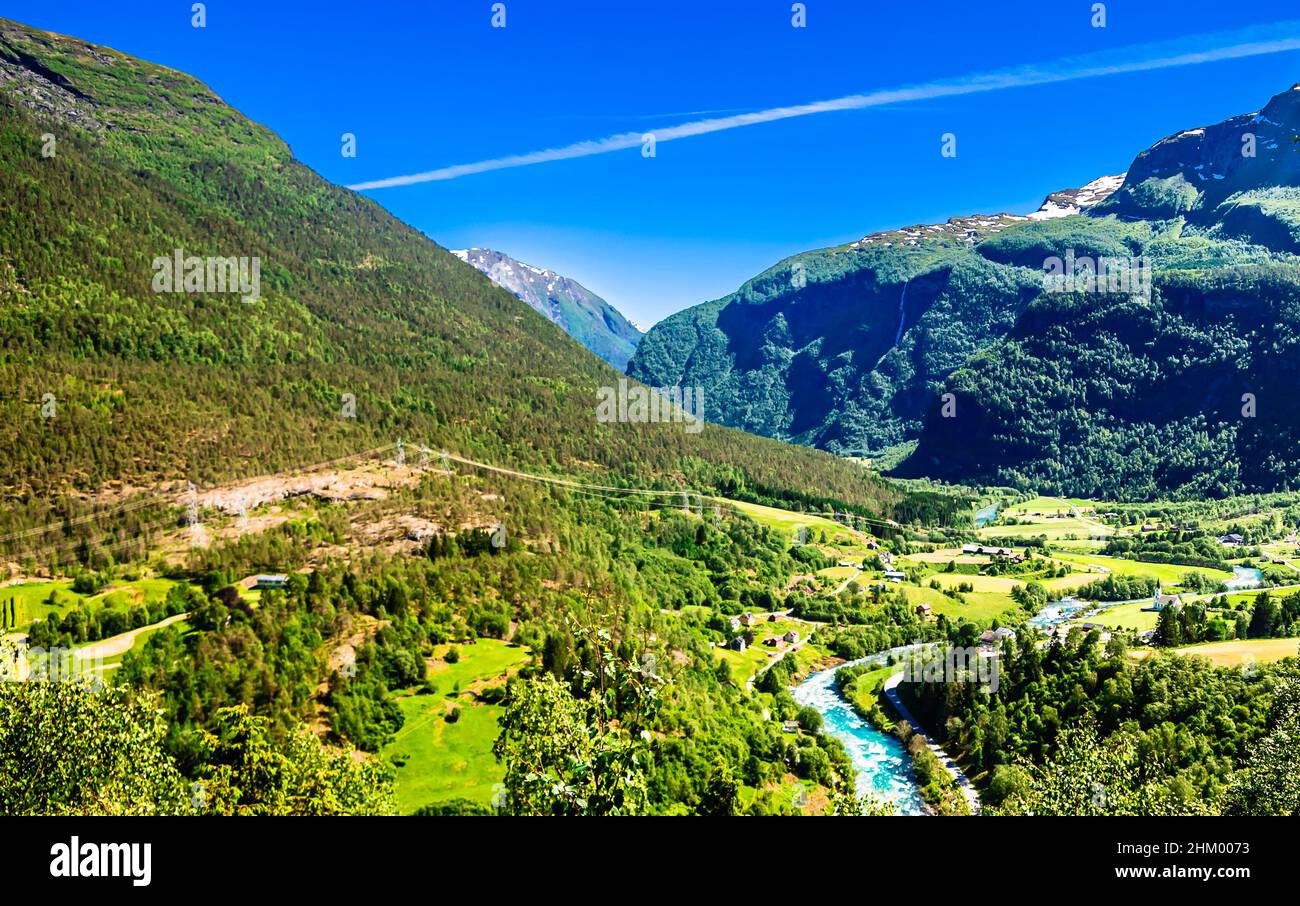 Beautiful landscape with green meadows in Norway Stock Photo - Alamy