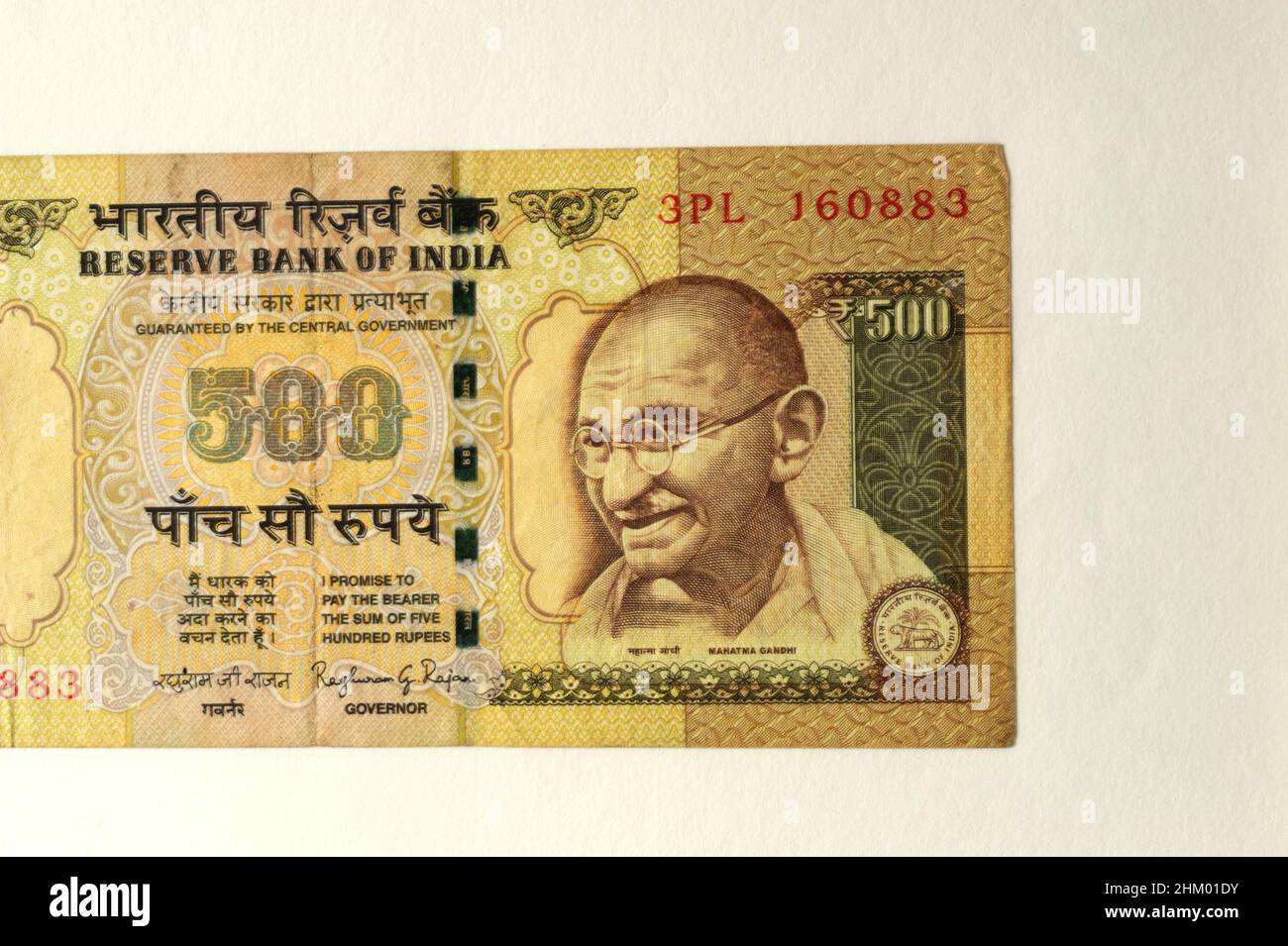 May 02 2021 Face of Mahatma Gandhi on five hundred rupees old banknotes ...