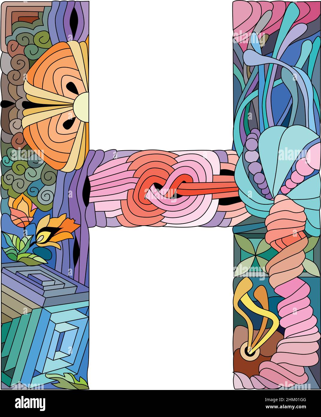 Zentangle stylized alphabet - letter H. Vector illustration. Ethnic ...