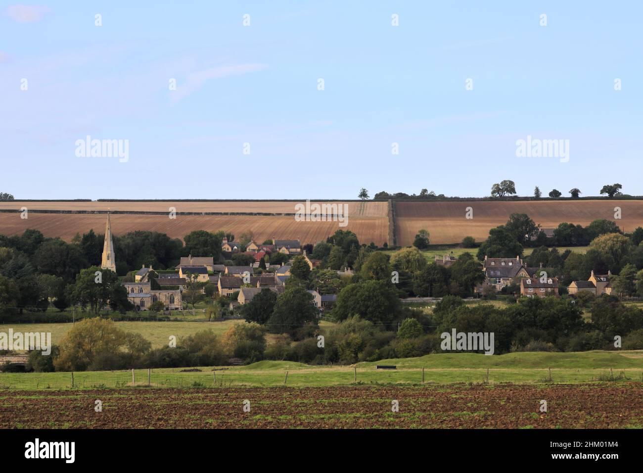 Autumn colours over the village green at Barrowden village, Rutland ...