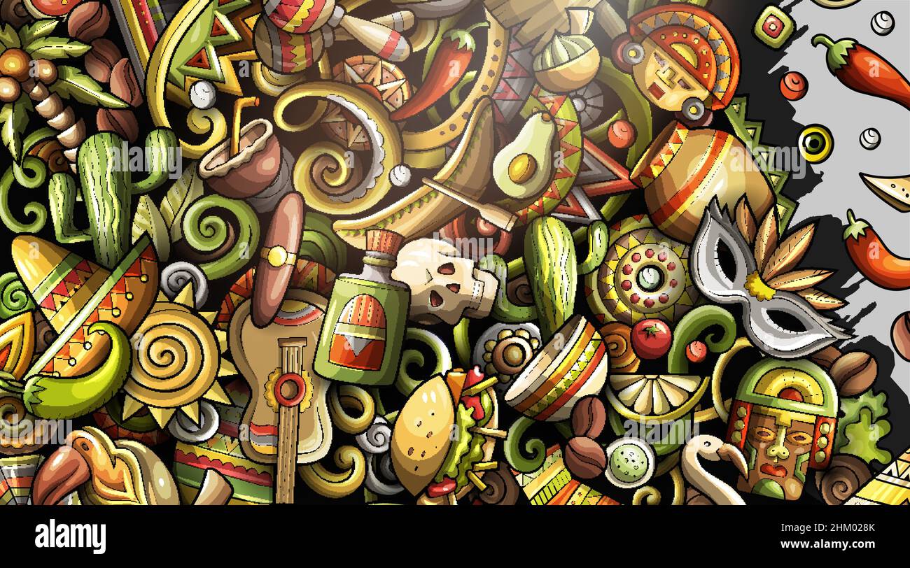 Latin America hand drawn doodle banner. Cartoon detailed flyer ...