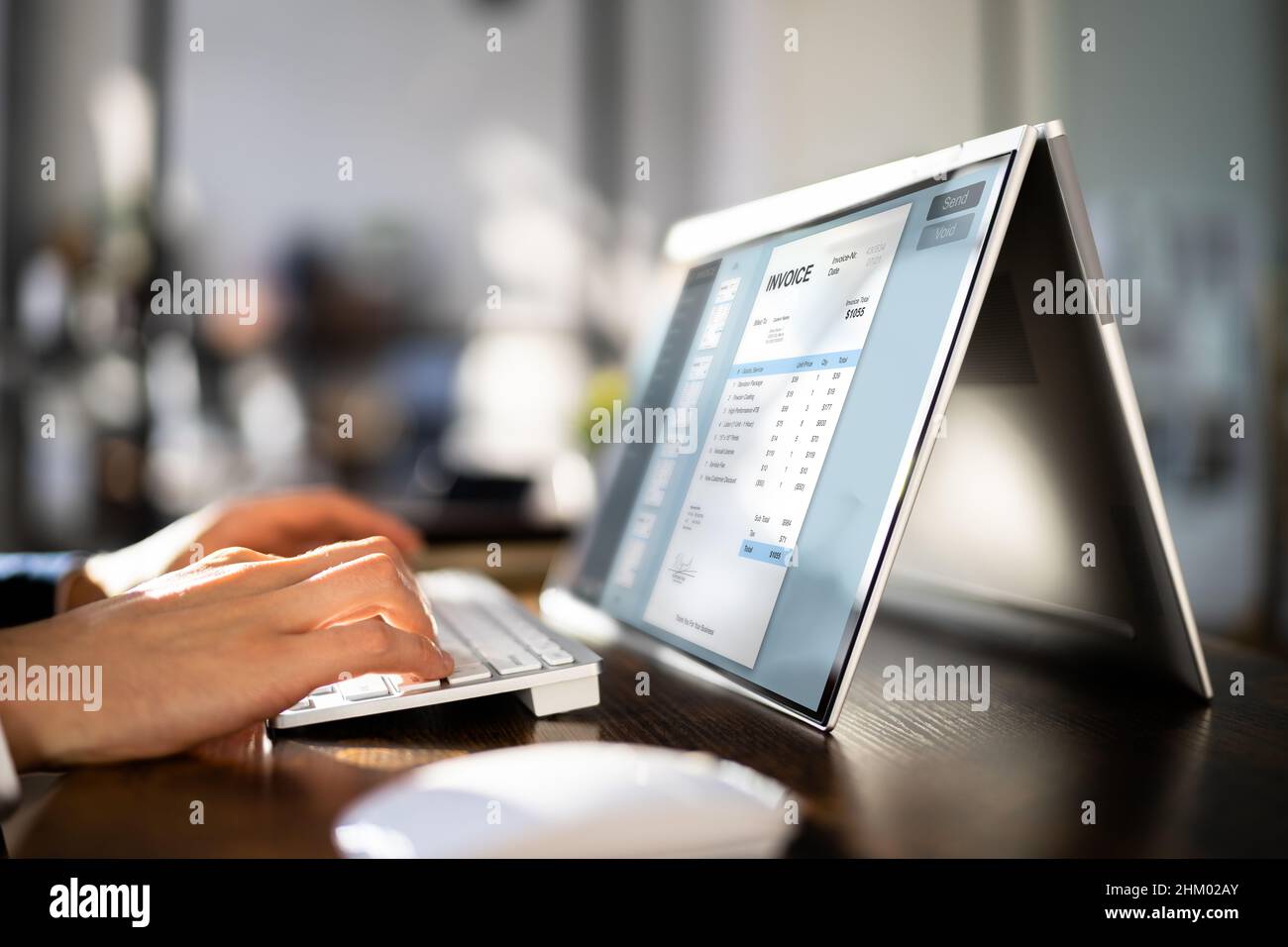 Digital Electronic Bill And Accountant E Invoice On Laptop Stock Photo ...