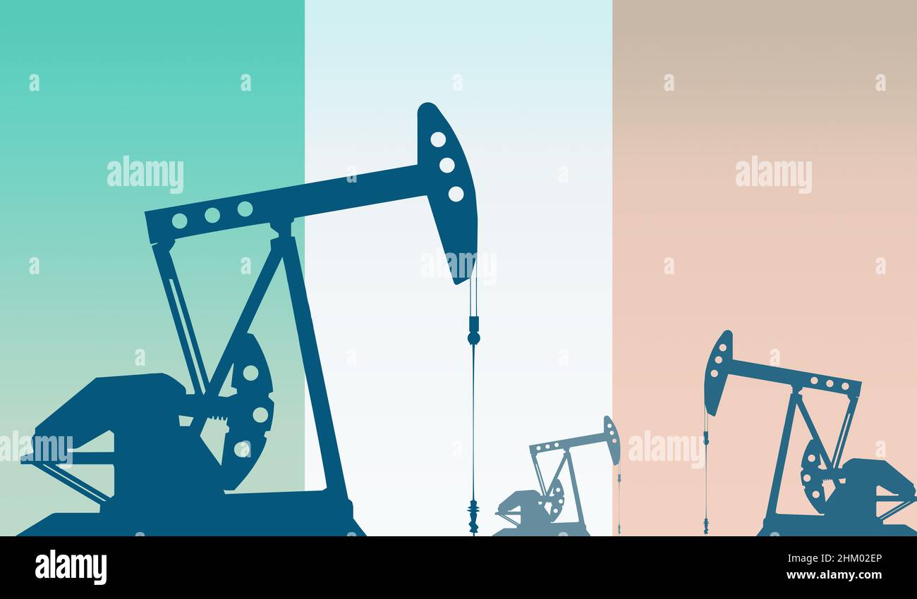 silhouette of the oil pump against flag of Ireland. Extraction grade ...