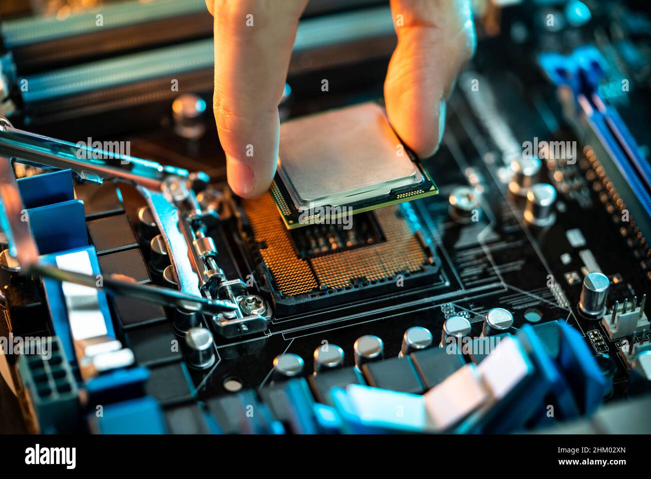 Motherboard Microchip In Hand. Computer Testing And Repair Stock Photo ...