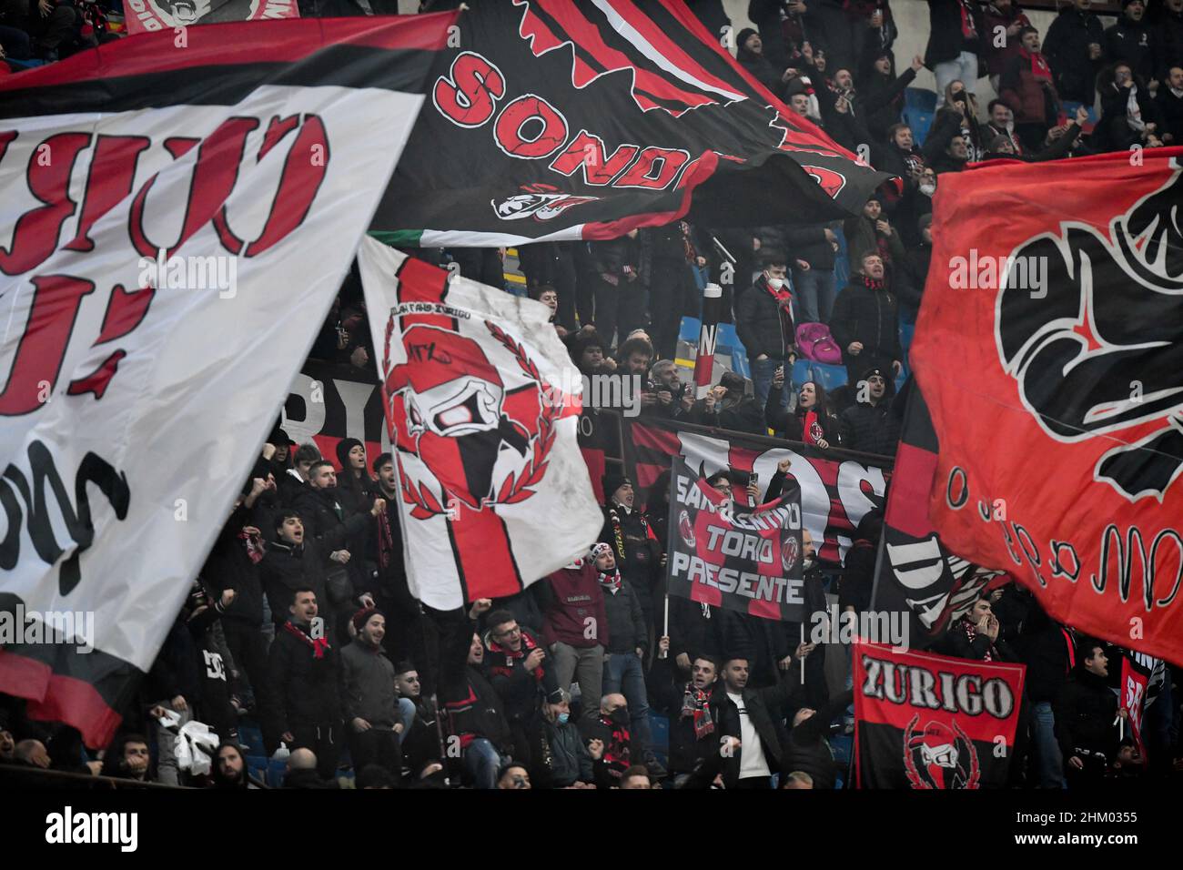 Milano, Italy. 05th Feb, 2022. Football fans of AC Milan seen on the ...