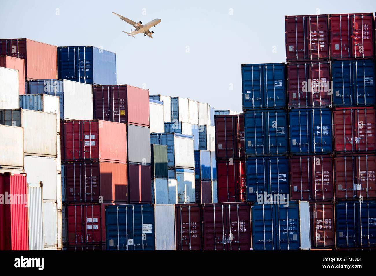 container yard with many containers Stock Photo - Alamy