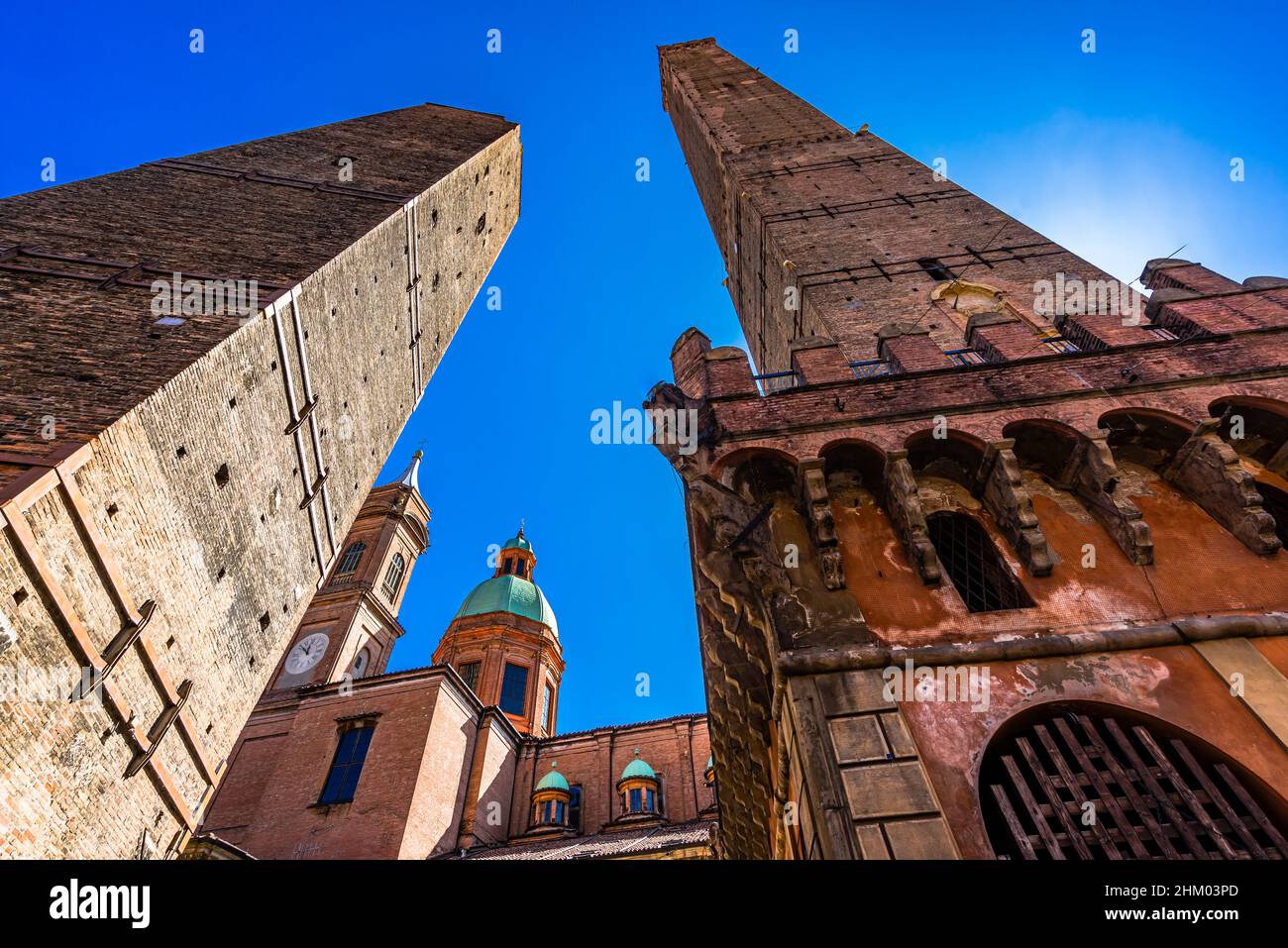 Two famous falling Bologna towers Asinelli and Garisenda, Bologna ...