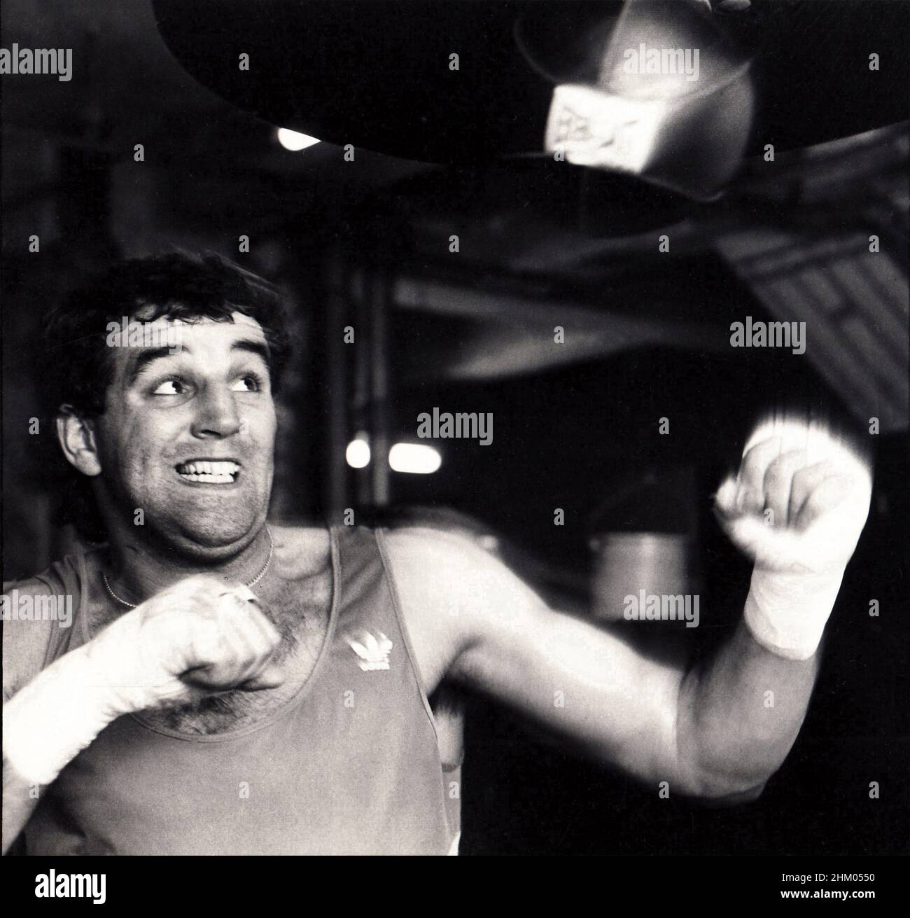 A 1981 photo of heavyweight boxer Gerry Cooney working out on a speed ...
