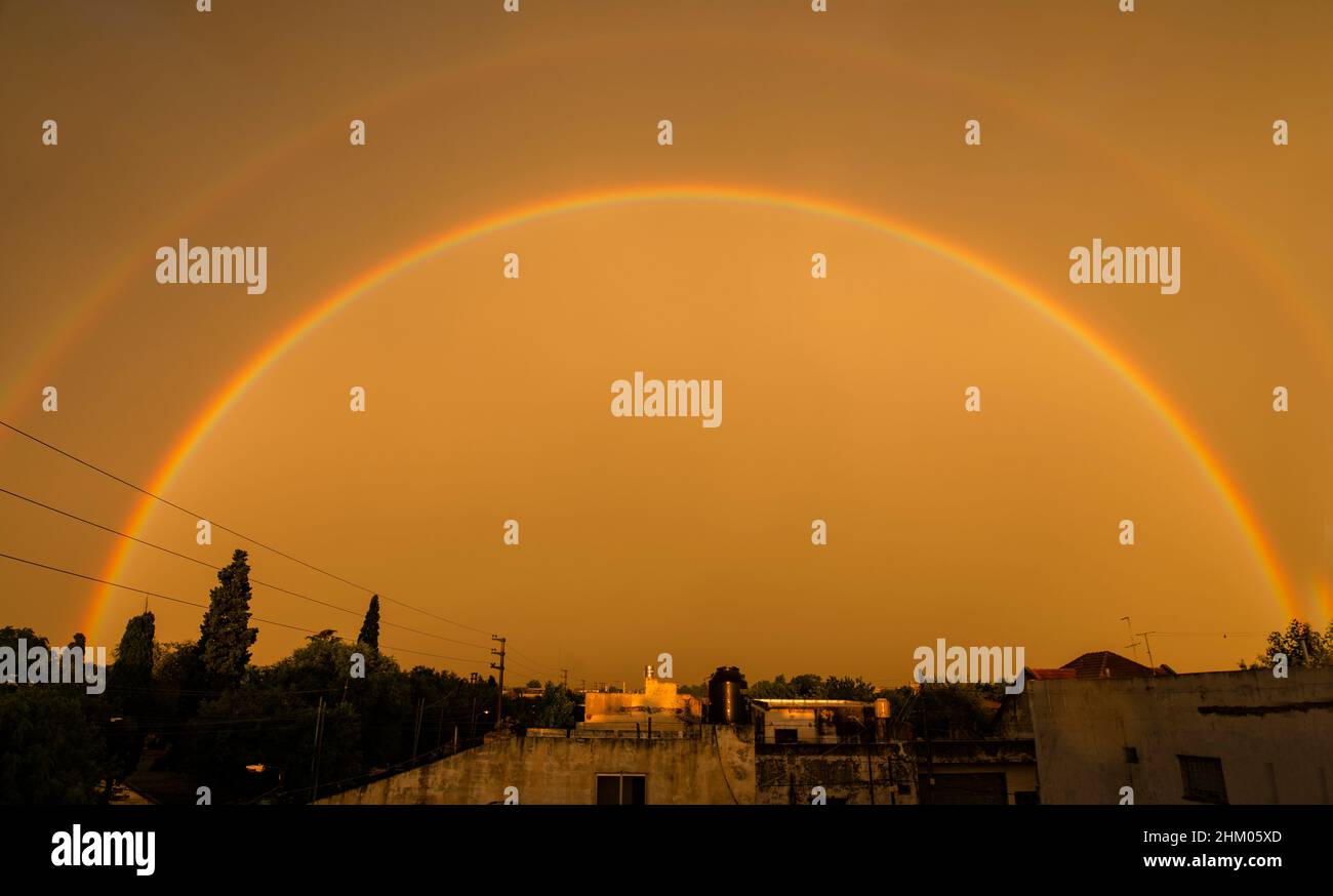 Rare outstanding double rainbow over Banfield City neighbourhood ...