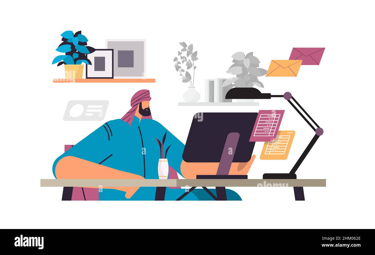 arab businessman freelancer sitting at workplace arabic business man ...
