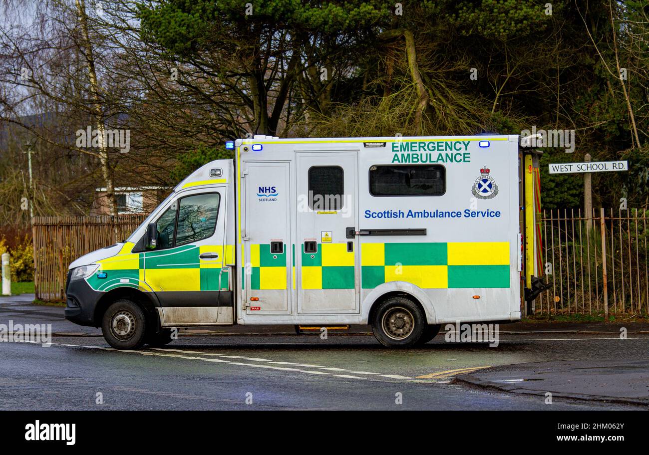 An NHS Scottish Ambulance Service emergency ambulance responding to a ...