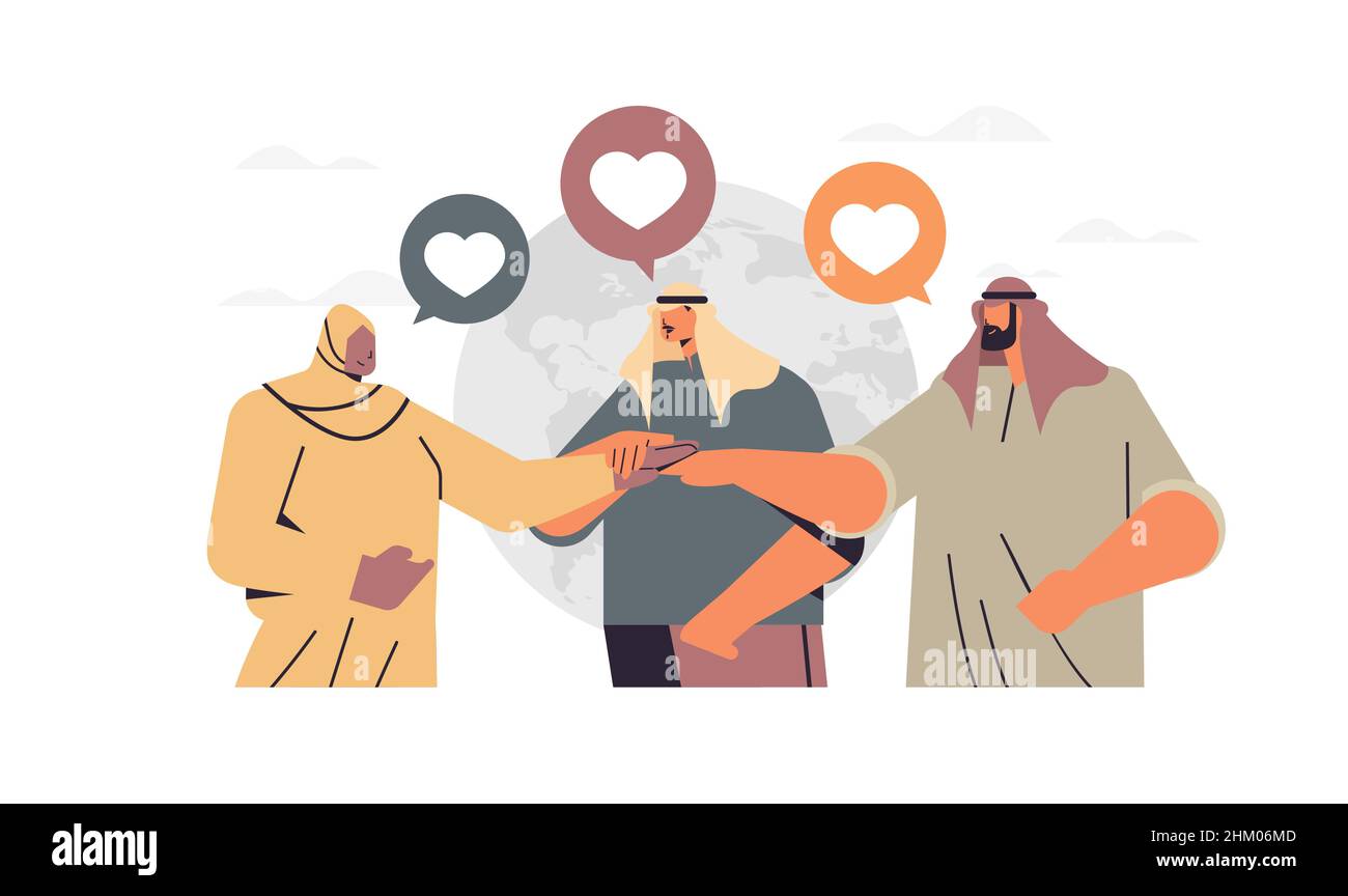 arabic people holding hands friends standing together support teamwork ...