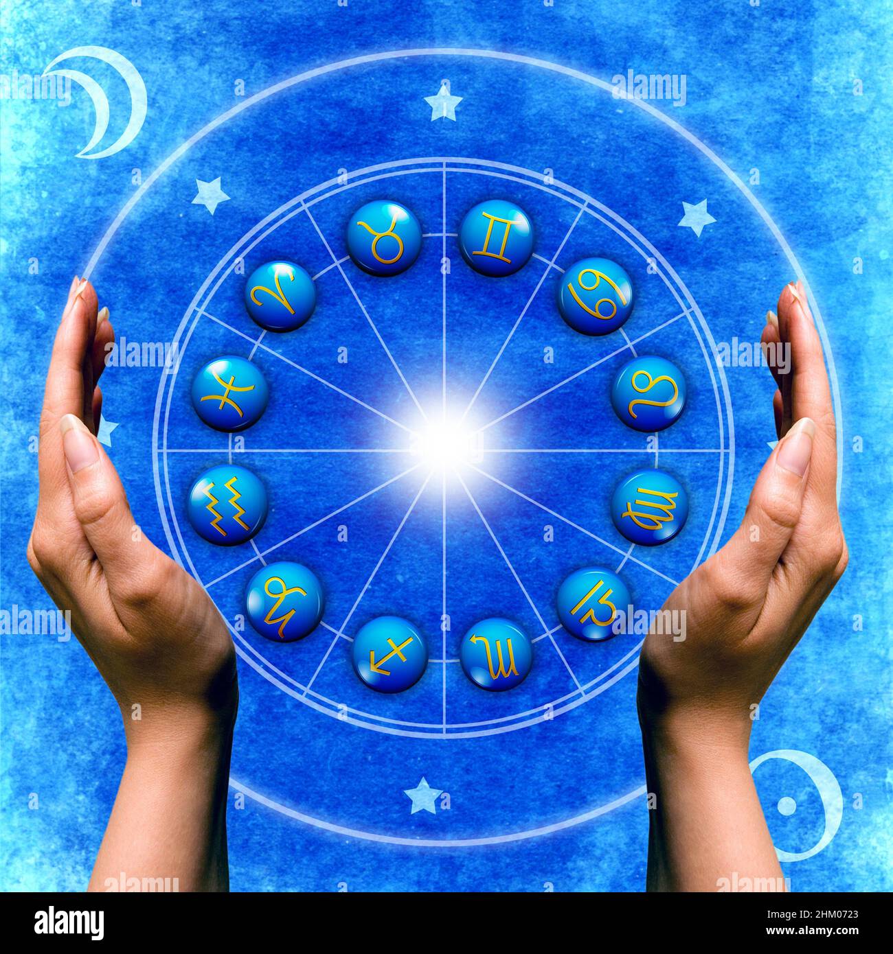 astrology wheel with all the sign of the zodiac Stock Photo - Alamy