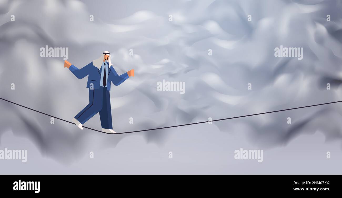 arab businessman walking on balancing tight rope risk challenge help in ...