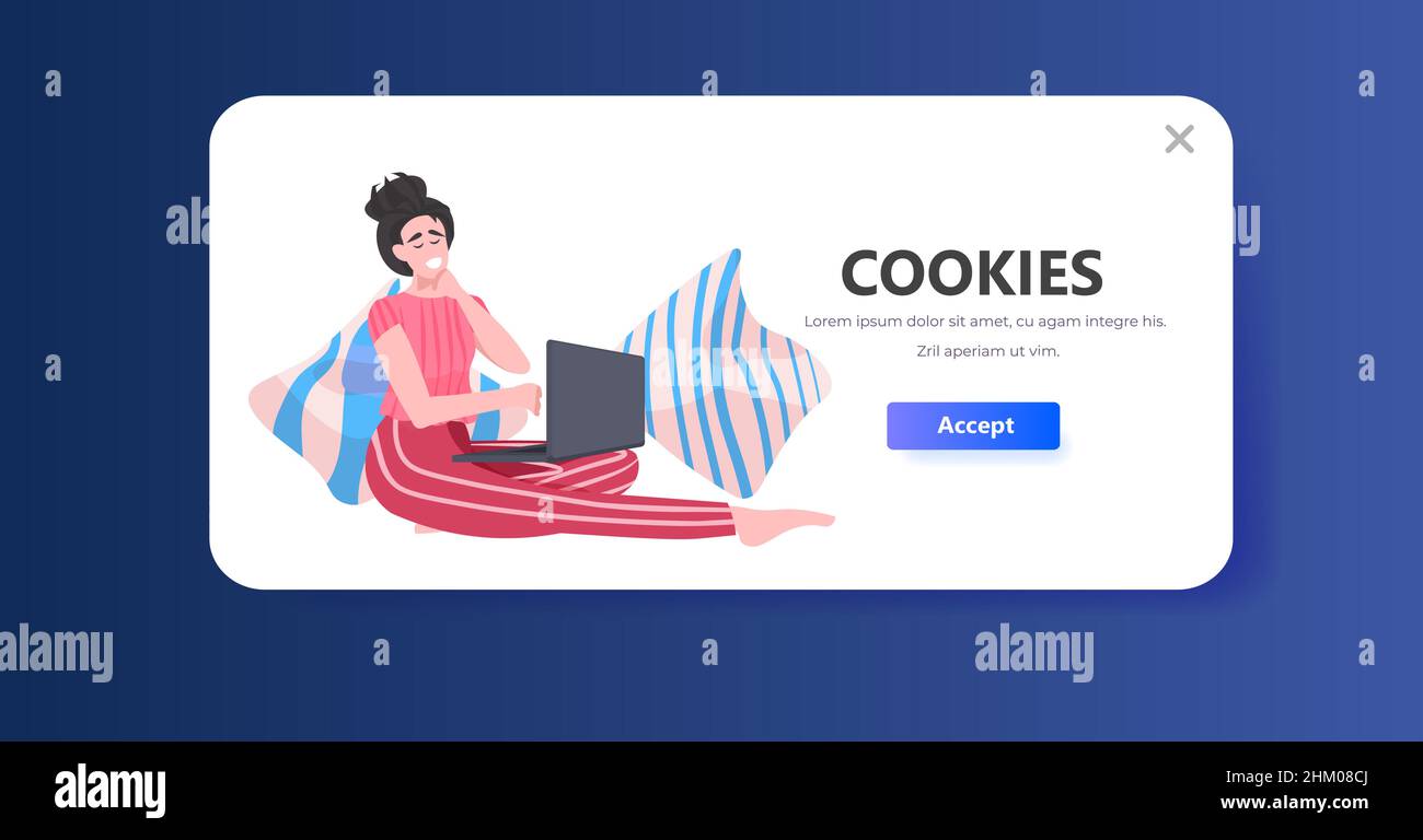 woman using laptop cookie protection of personal information internet ...