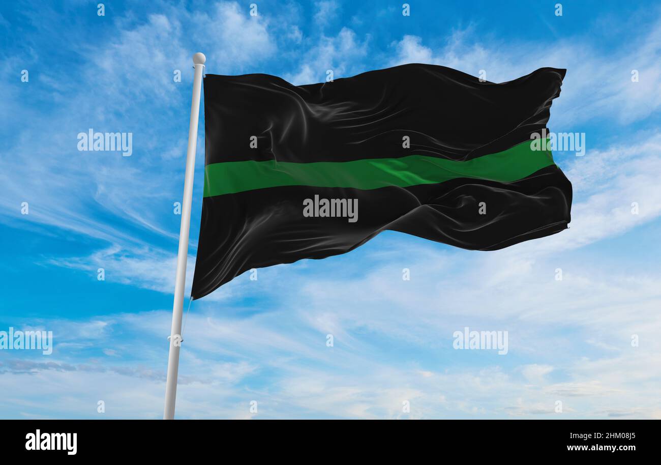 Thin Green Line flag waving, panoramic view, Wildlife Officers, Park ...