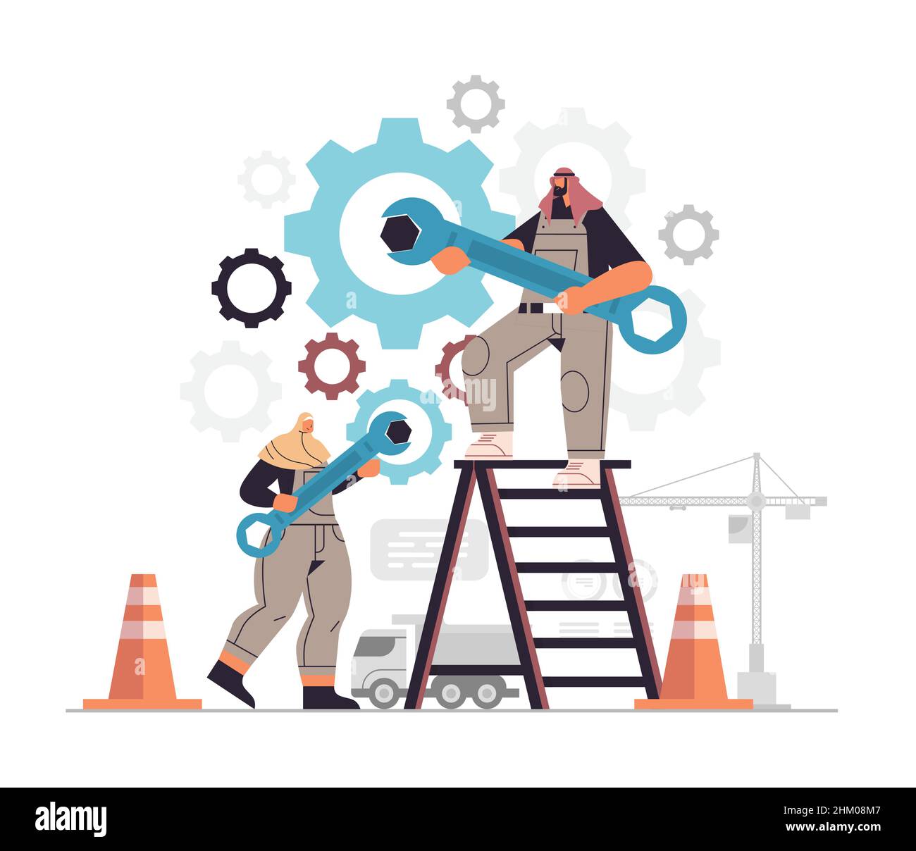 arab businesspeople with wheelchair rotating gear wheels technology and ...