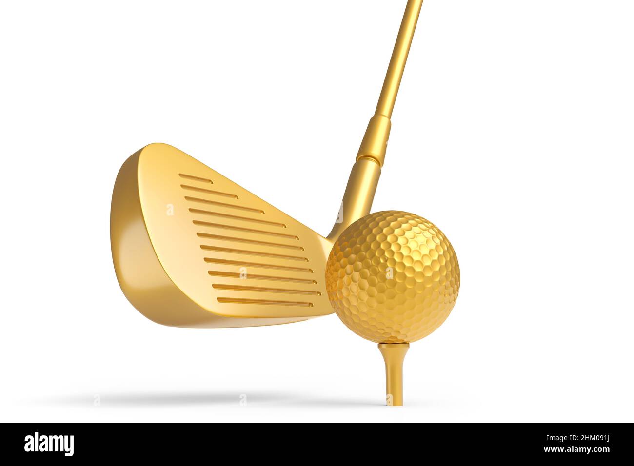 Gold golf club and ball isolated on white background. 3d rendering of ...
