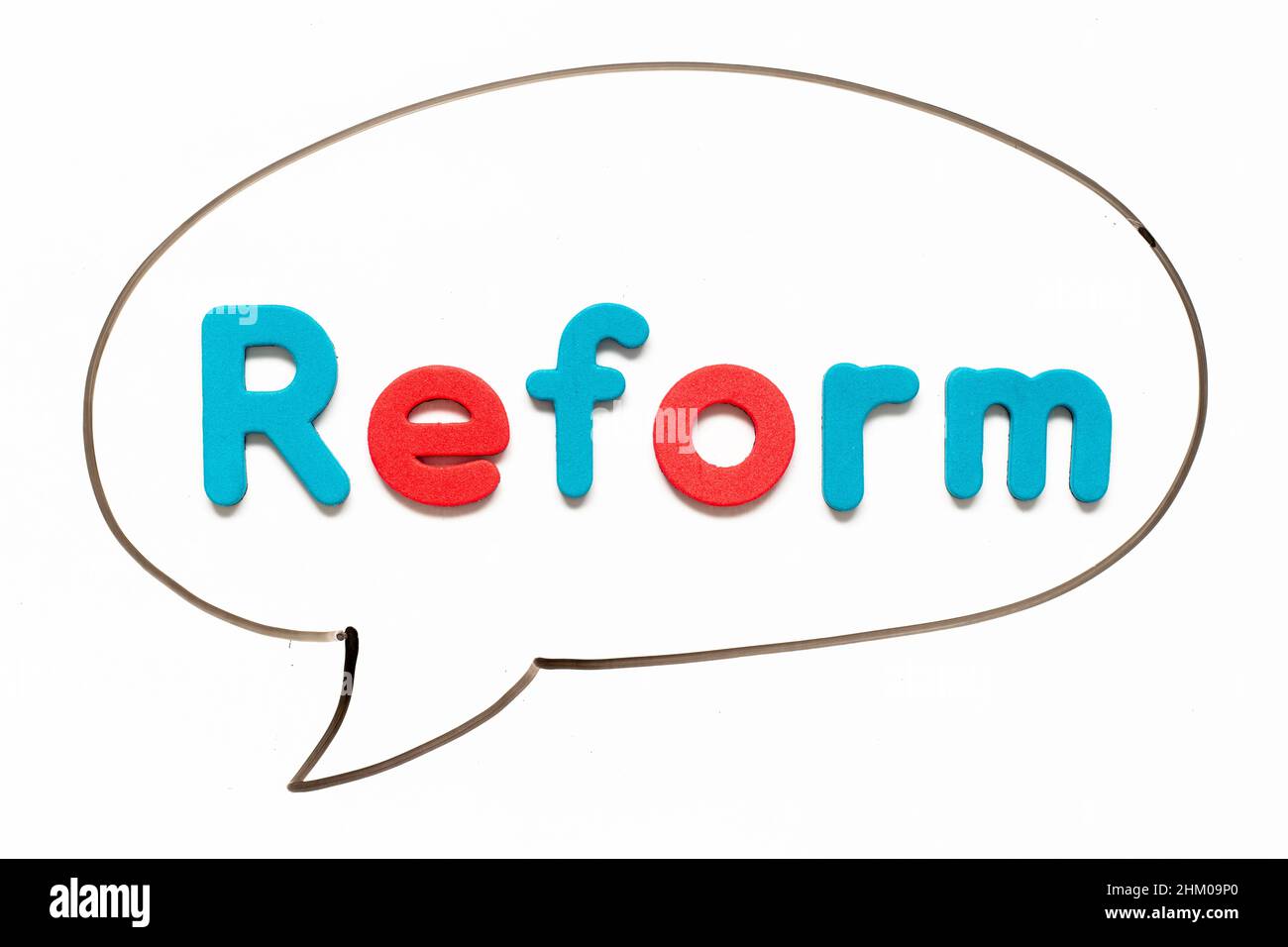 Alphabet letter with word reform in black line hand drawing as bubble ...