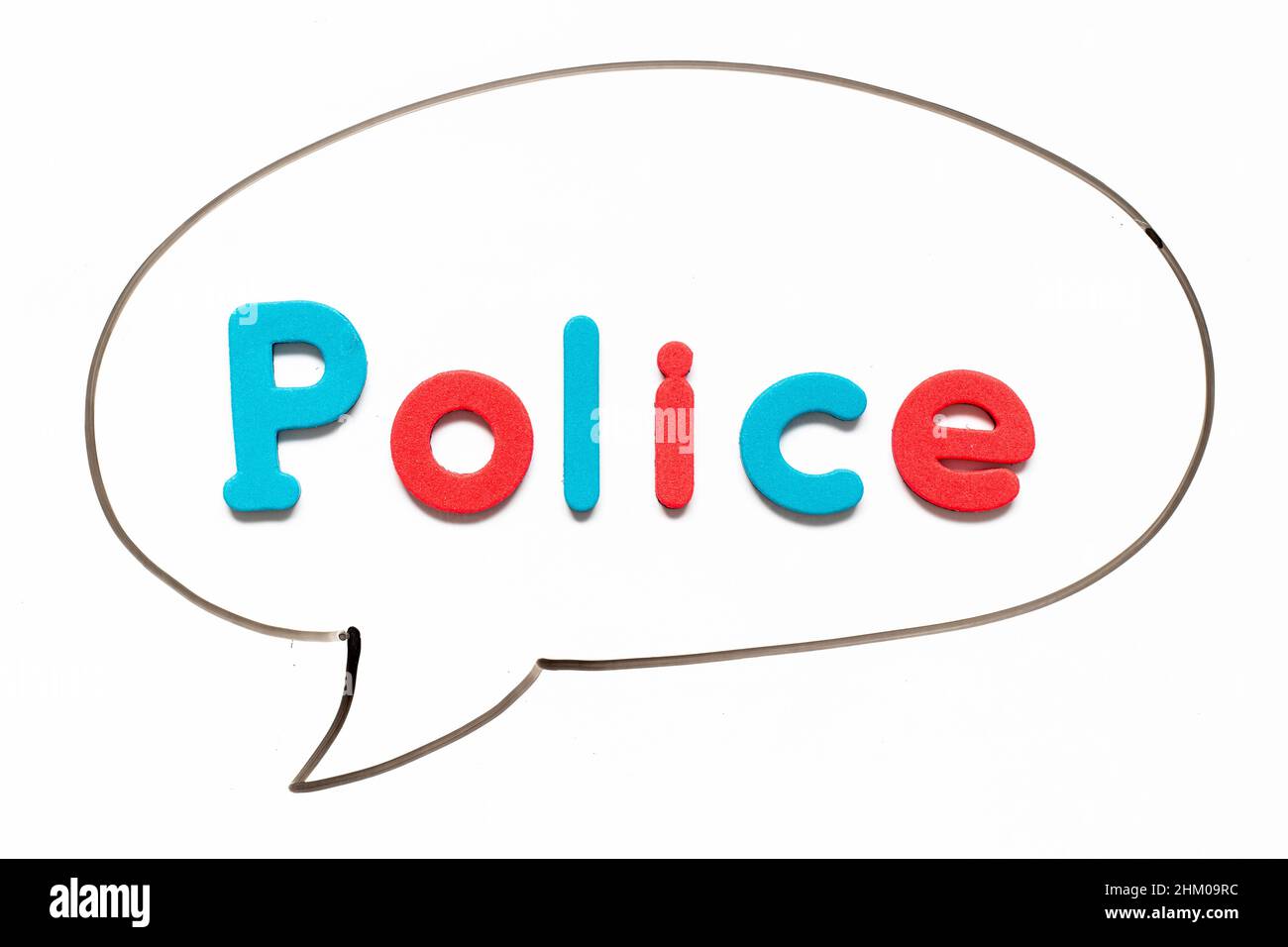 Alphabet letter with word police in black line hand drawing as bubble ...