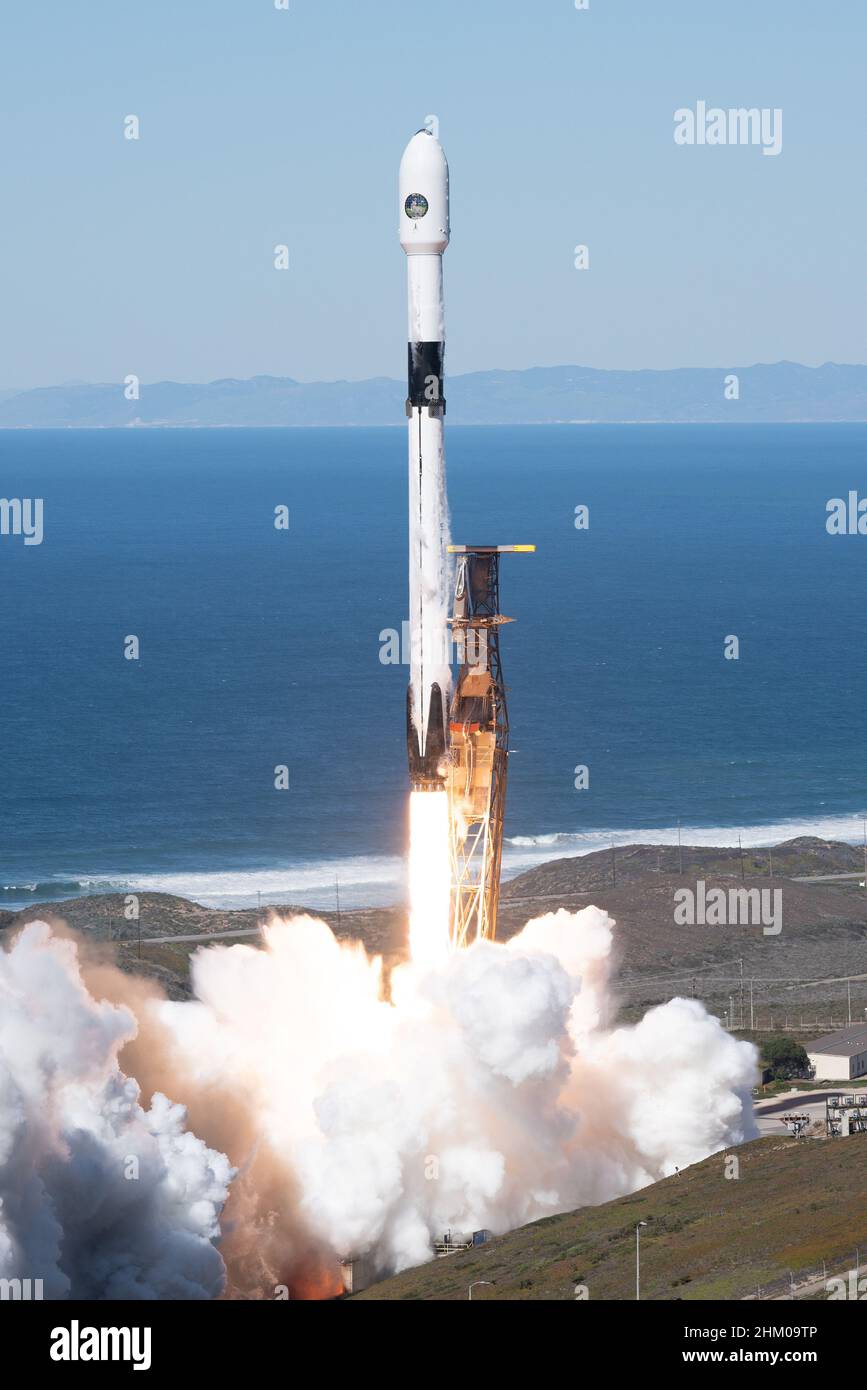 Feb 2, 2022; Lompoc, California, USA; SpaceX Falcon 9 launches the NROL ...